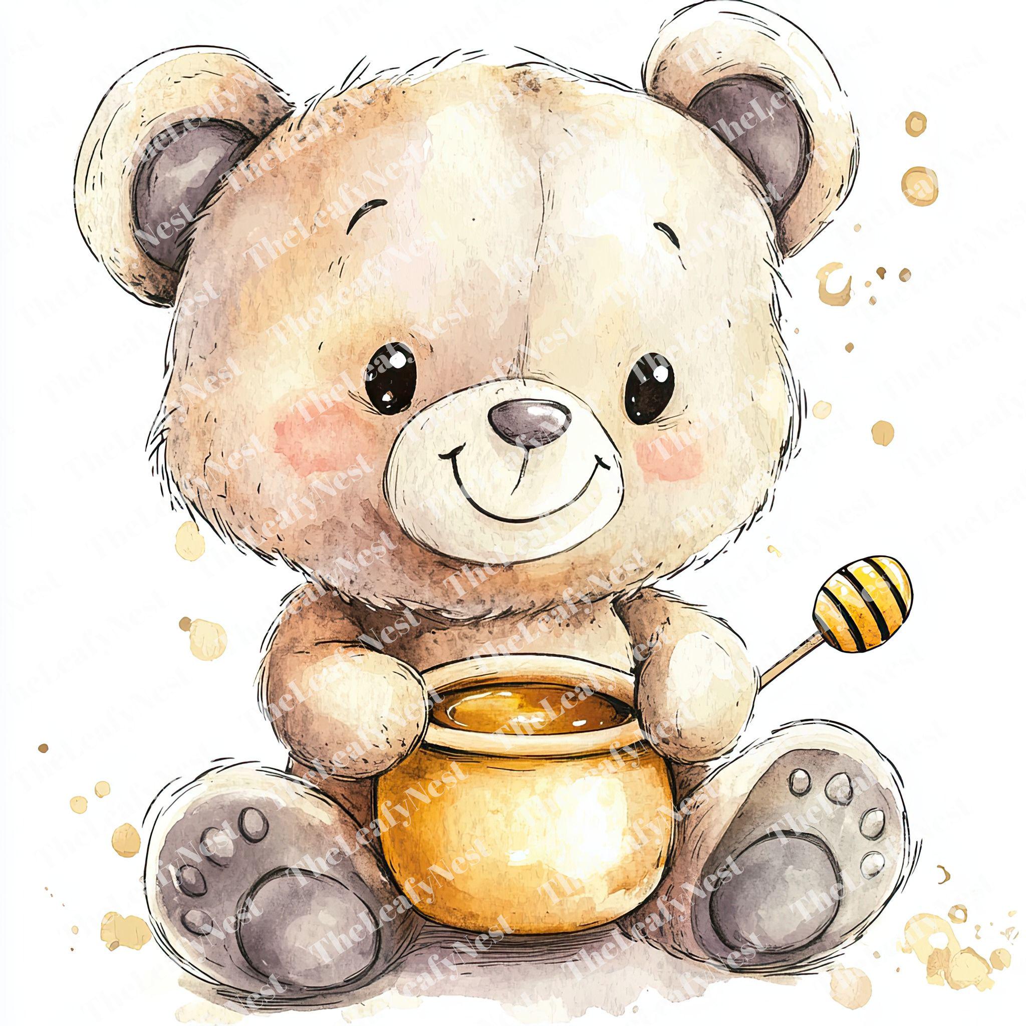 10 Bear With Honey Pot Cartoon Clipart, Bear Clipart,printable ...