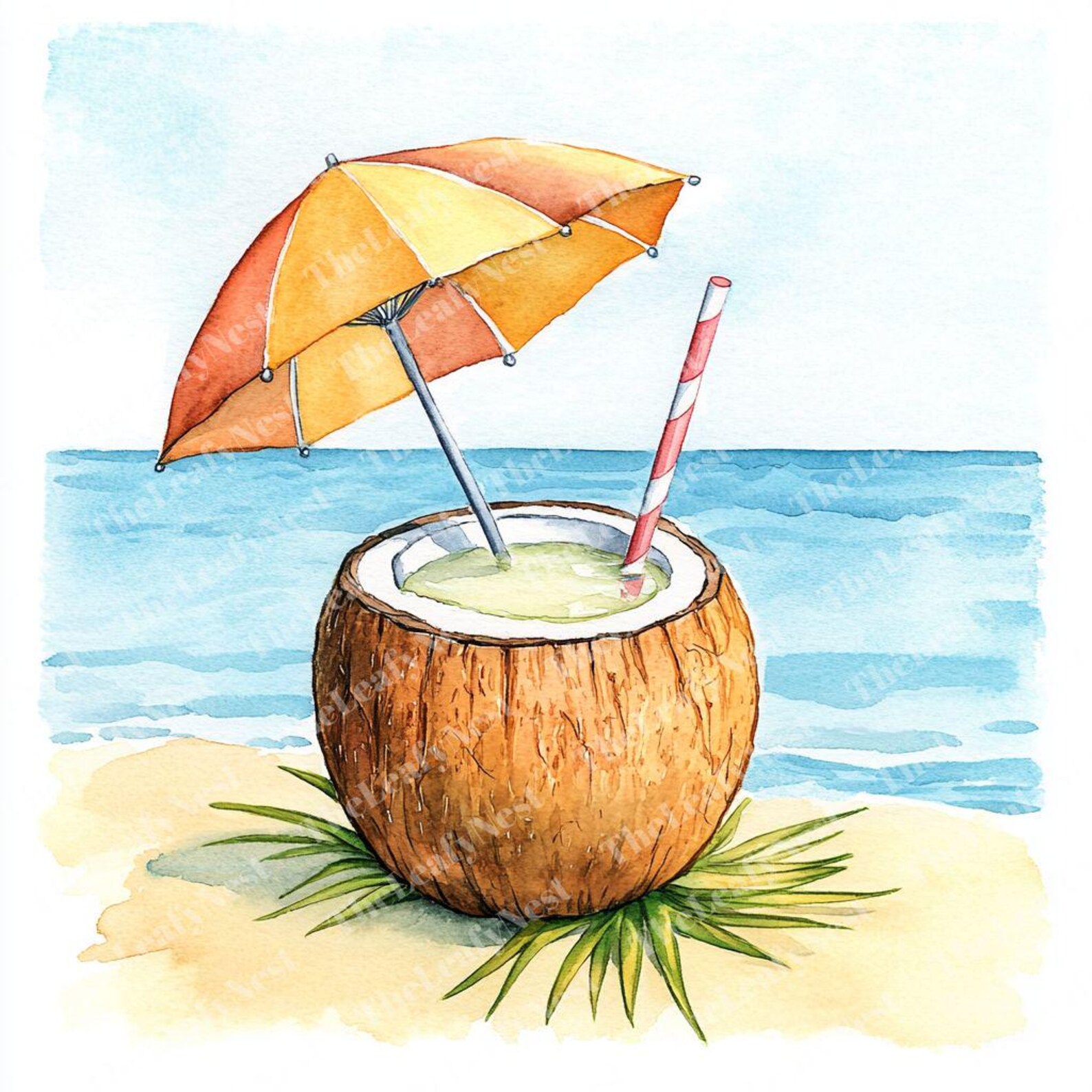 14 Coconut Drink Clipart, Tropical Cocktail Clipart, Beach Horizon ...