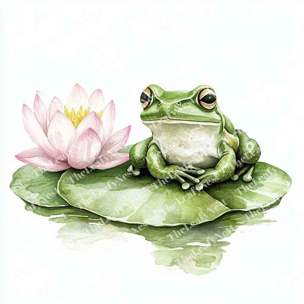 10 Frog Lily Pad Clipart, Lotus Pond Clipart, Peaceful Amphibian ...