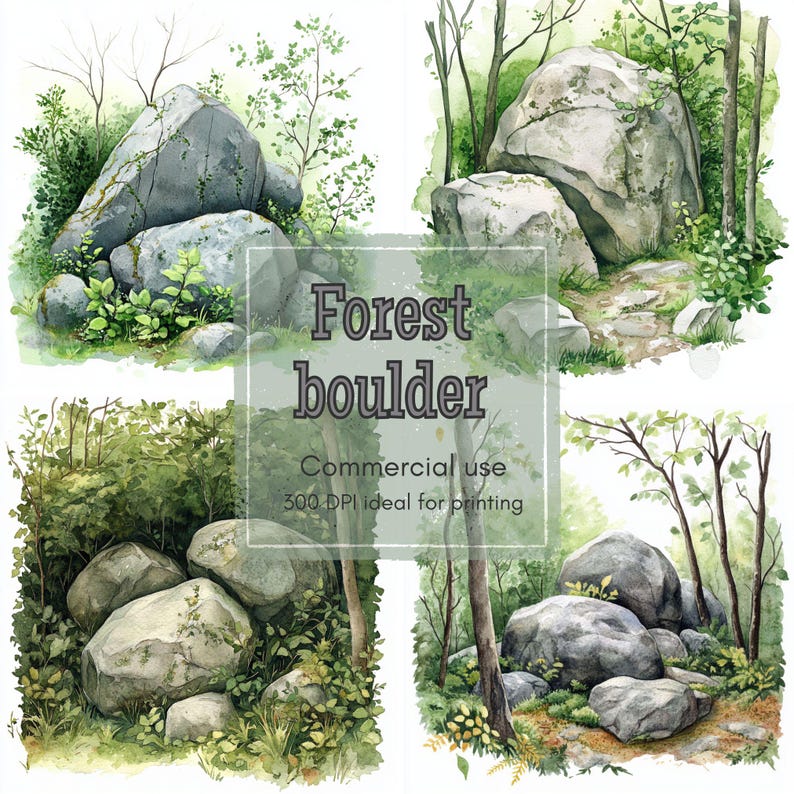 17 Forest Rock Clipart, Boulder Nature Clipart, Woodland Ground Clipart ...