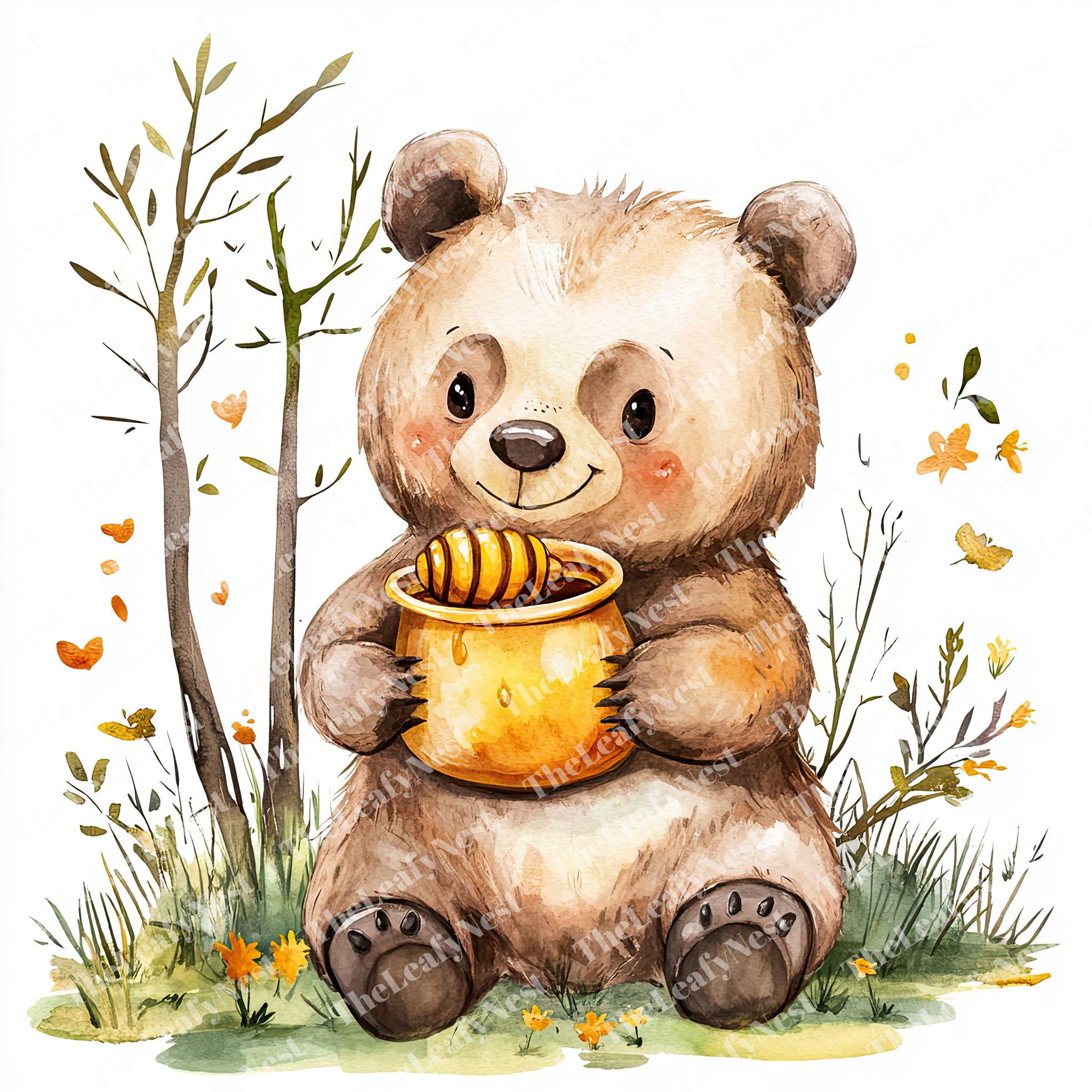 16 Bear and Honey Clipart, Honey Clipart, Nursery Bear Cub, Printable ...