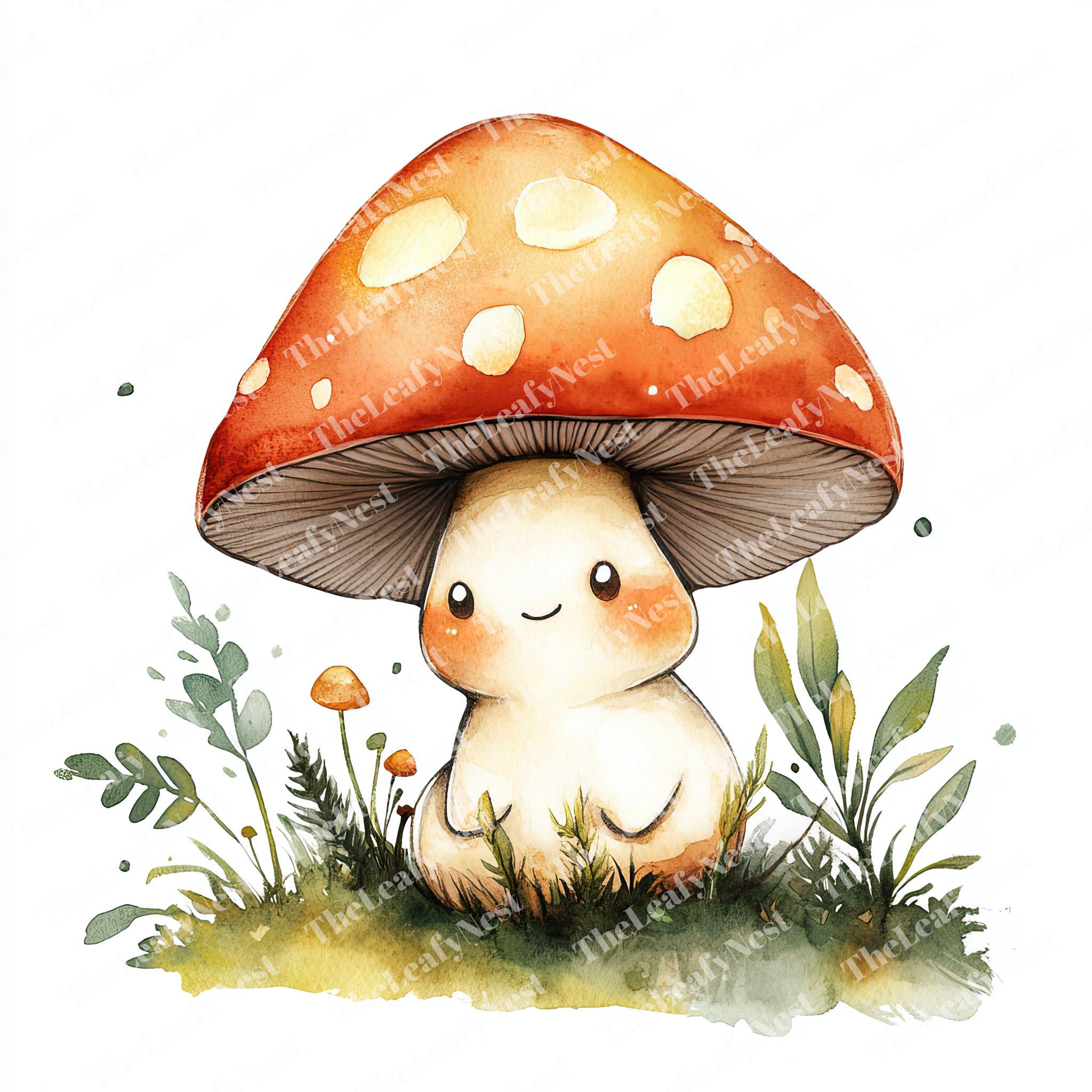 9 Mushroom With Tiny Face Cartoon Clipart, Mushroom Clipart,printable ...
