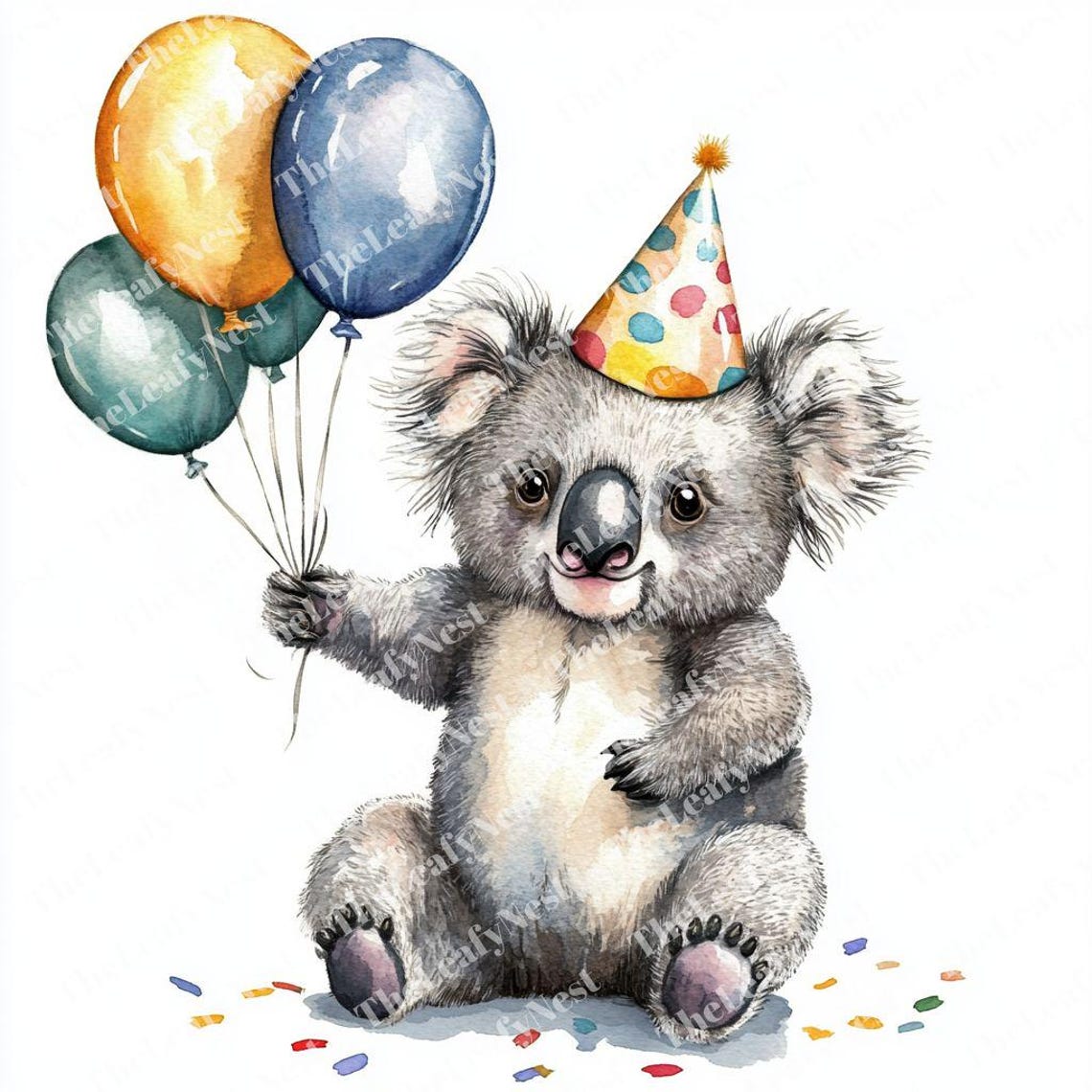 10 Party Koala Clipart, Birthday Hat Koala Clipart, Festive Animal ...