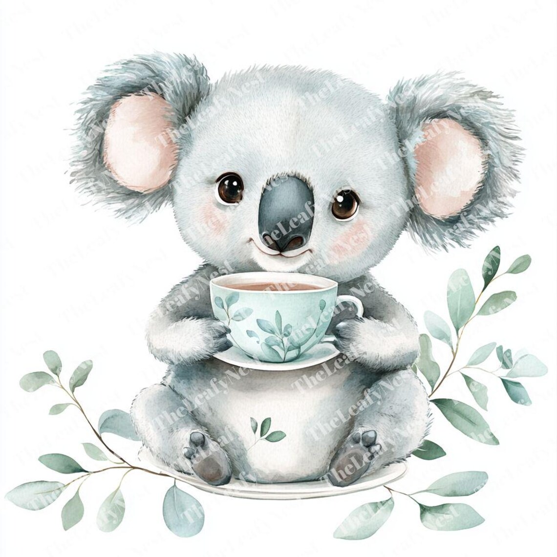 9 Teacup Koala Clipart, Cozy Animal Clipart, Eucalyptus Cup Clipart ...