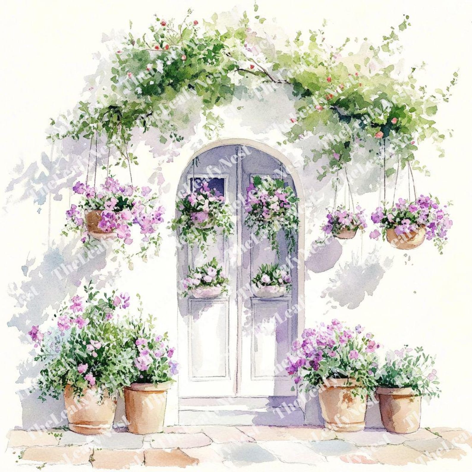 11 Watercolor Floral Door Clipart, Pastel Door With Spring Flowers ...
