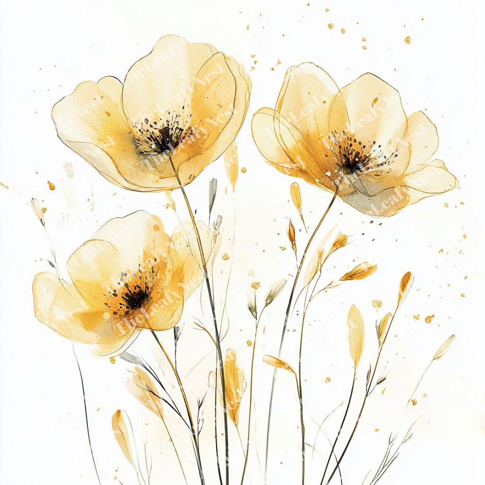 14 Butter Yellow Flower Clipart, Gold Botanical, Elegant Floral ...