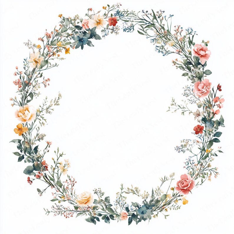 16 Oval Floral Frame Clipart, Garden Roses and Wildflowers, Printable ...