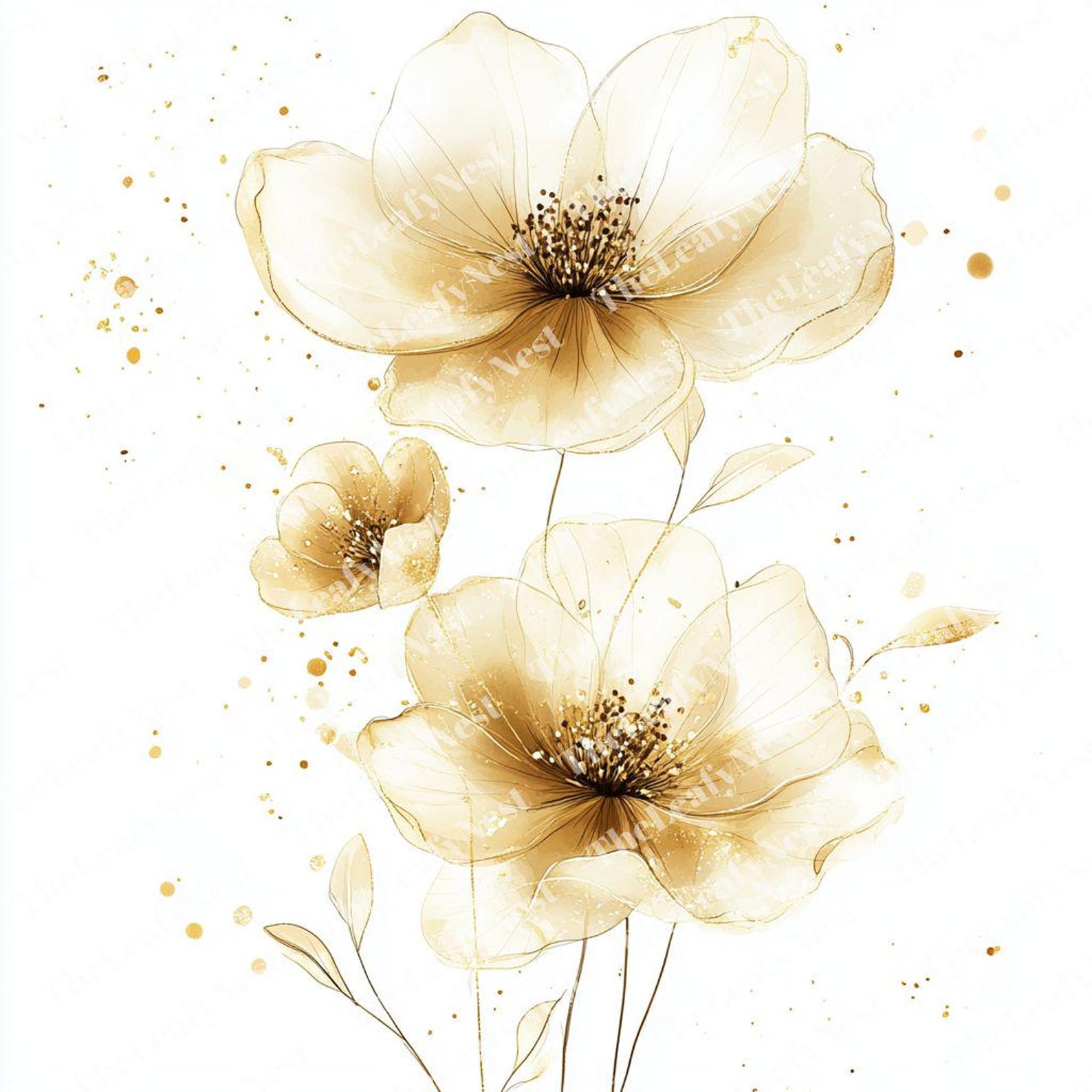 14 Butter Yellow Flower Clipart, Gold Botanical, Elegant Floral ...