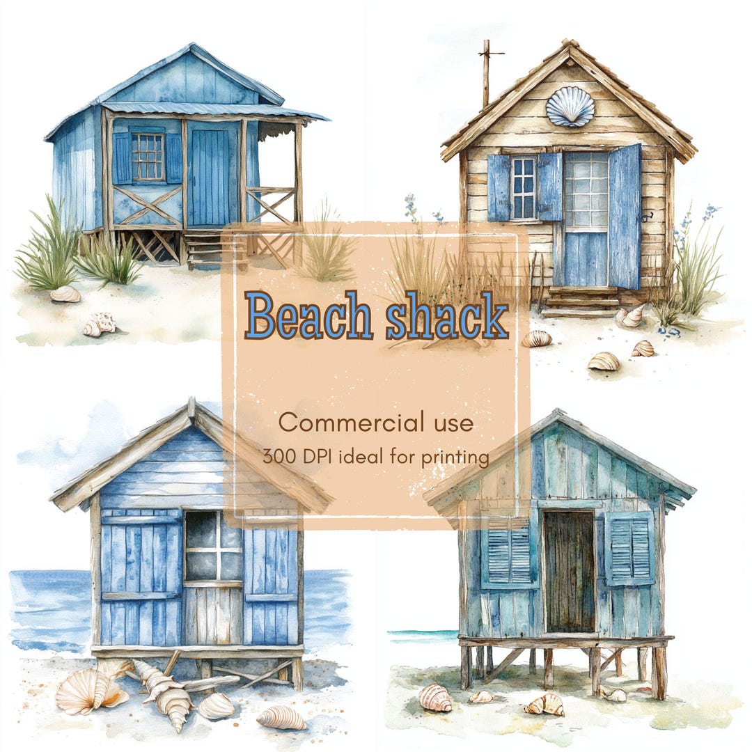 13 Beach Hut Clipart, Driftwood House Clipart, Coastal Cottage Clipart ...