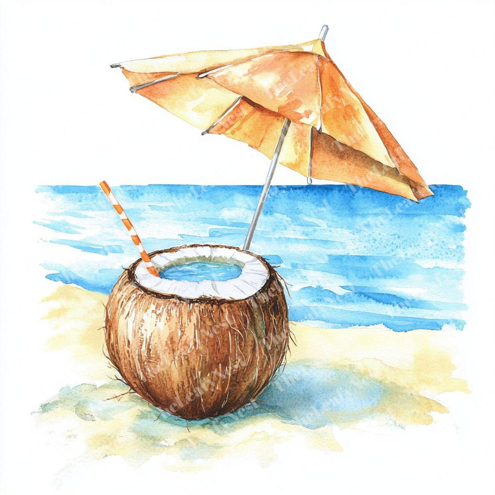 14 Coconut Drink Clipart, Tropical Cocktail Clipart, Beach Horizon ...