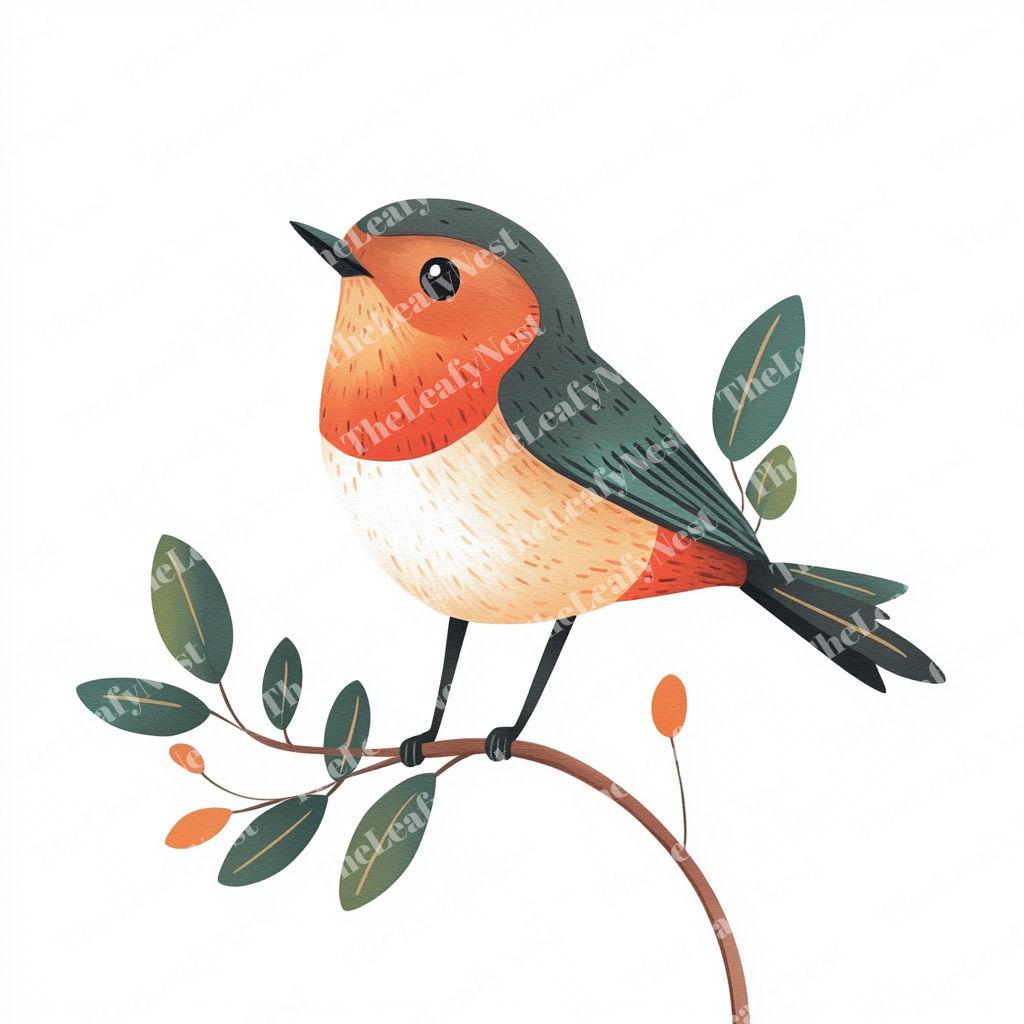 12 Scandinavian Robin Clipart, Minimalist Bird Clipart, Printable ...