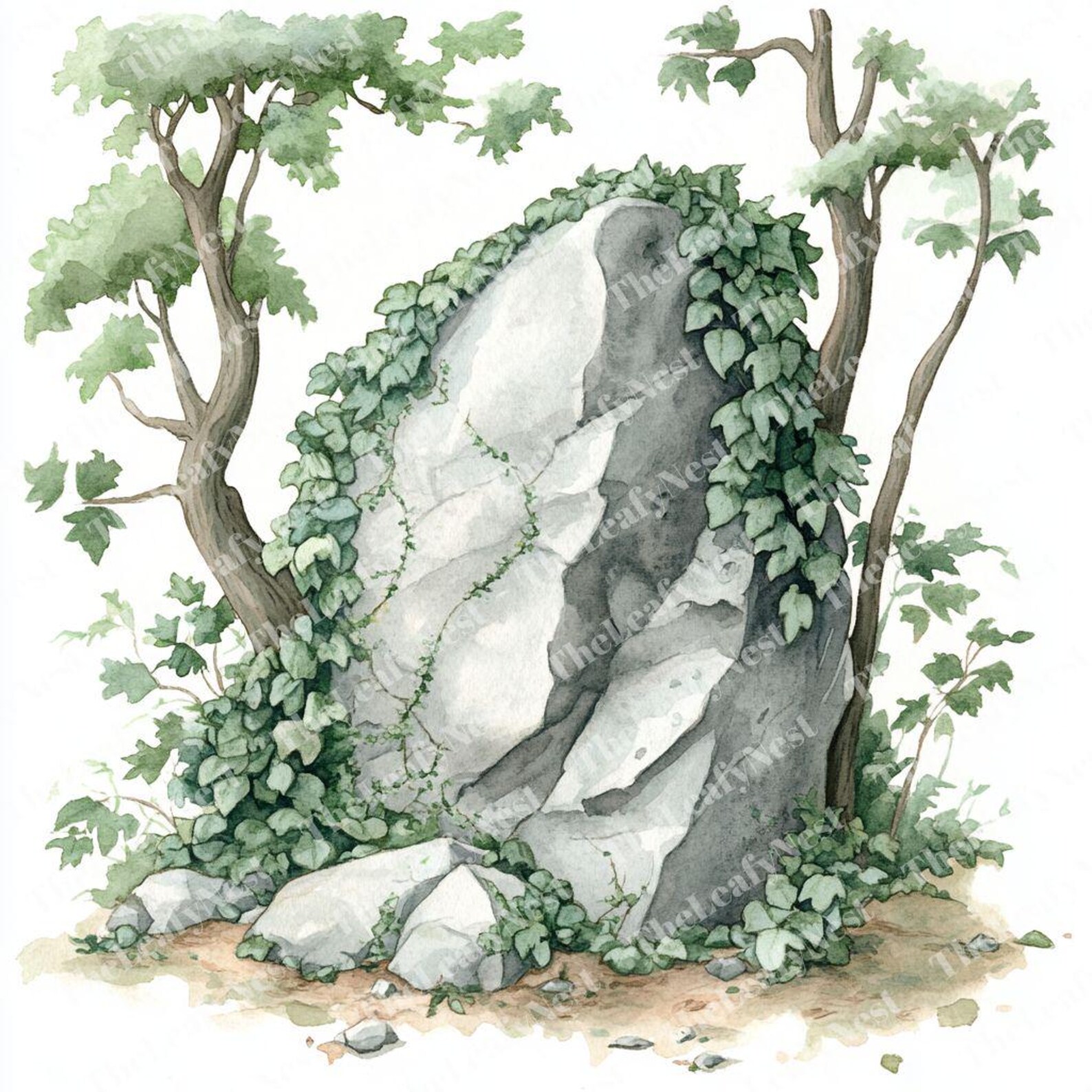 19 Forest Boulder Clipart, Ivy Rock Clipart, Woodland Texture Clipart ...