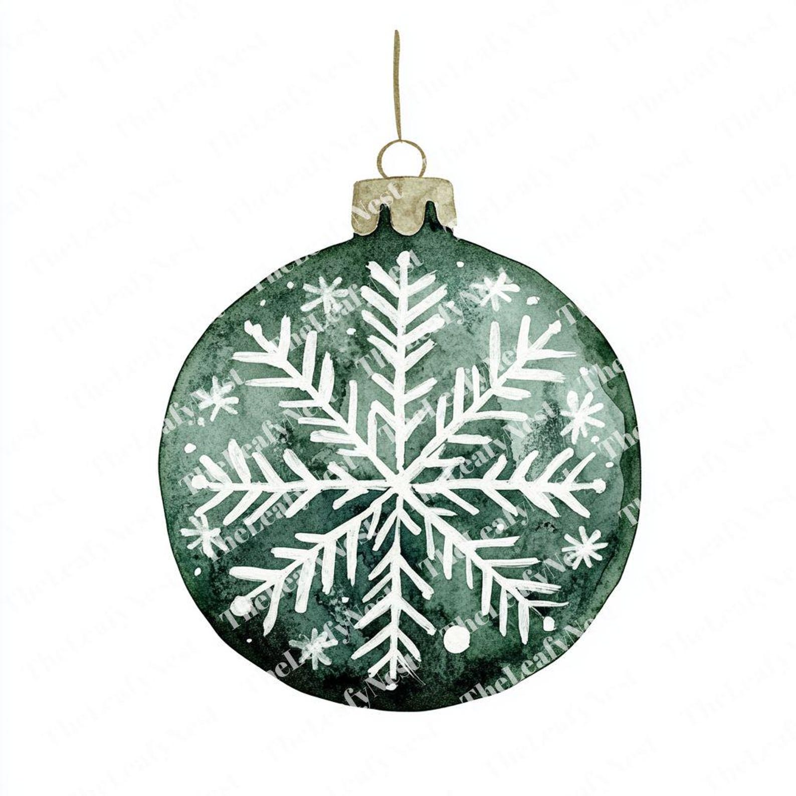 15 Green Ornament Clipart, Watercolor Christmas Clip Art, Scandinavian ...