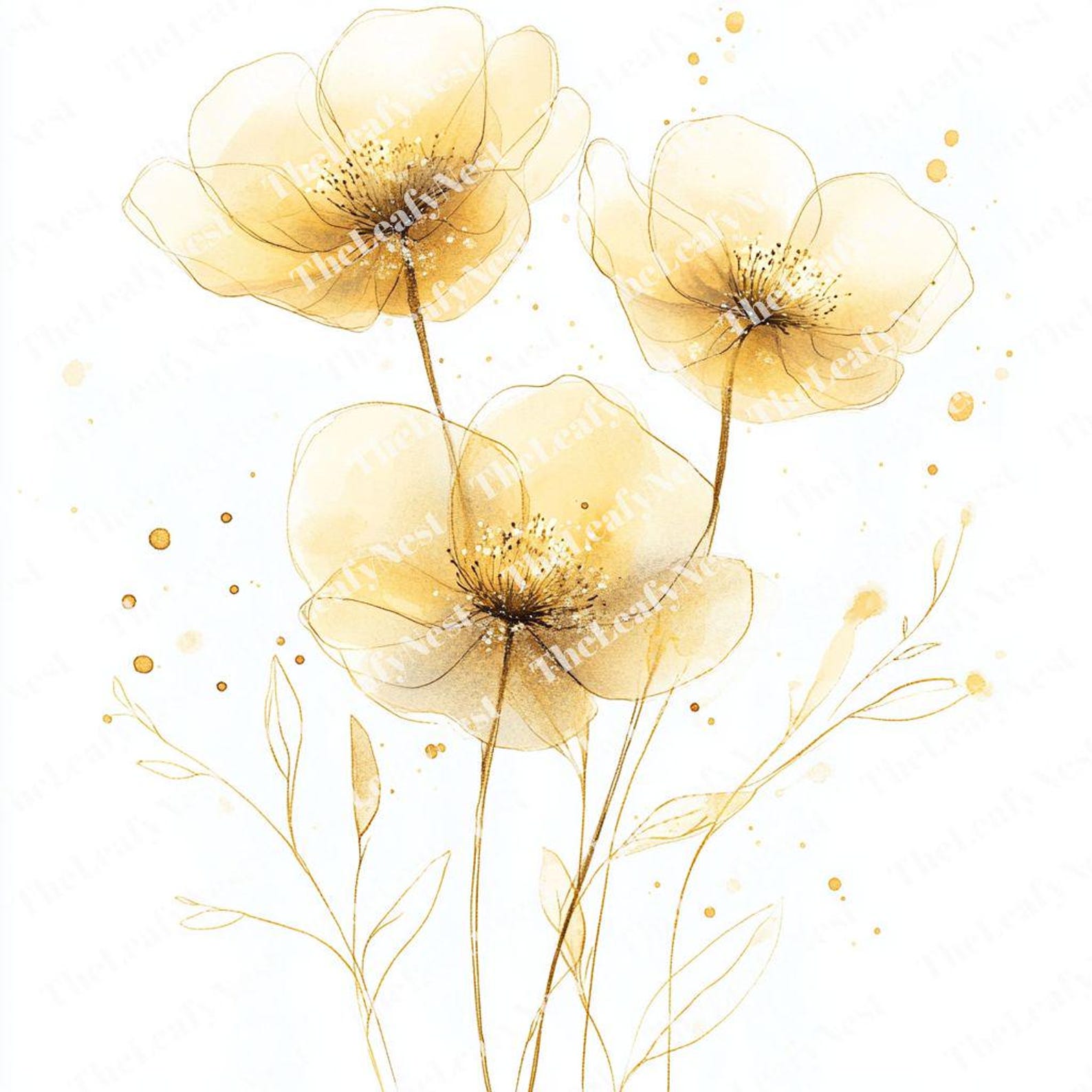 20 Butter Yellow Flower Clipart, Gold Botanical, Elegant Floral ...