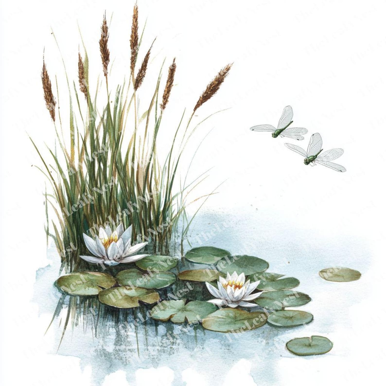 12 Pond Scene Clipart, Lily Pads and Dragonflies Clipart, Printable ...