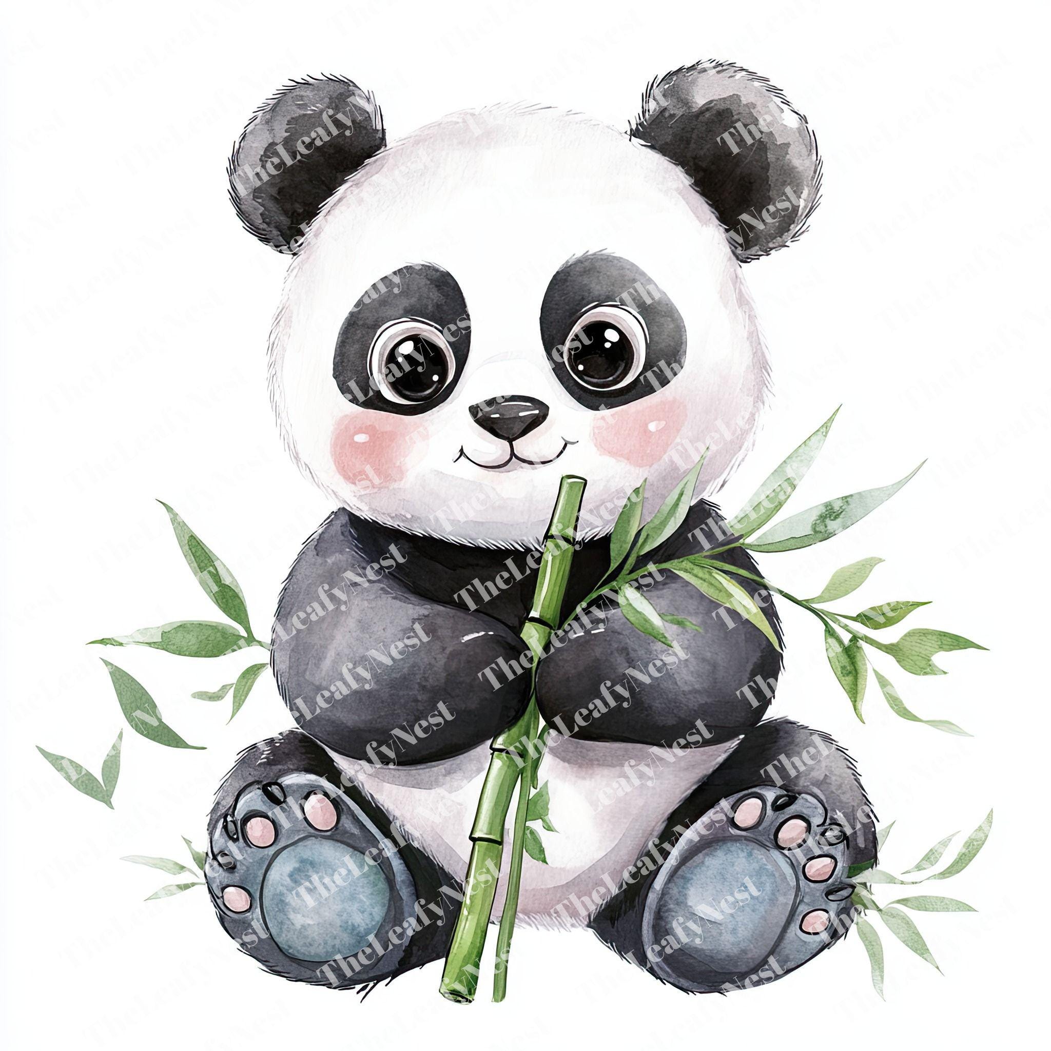 8 Cute Panda Holding Bamboo Clipart, Panda Clipart,printable Watercolor ...