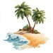 Tropical Beach Clipart: Watercolor Palm Trees, Ocean Waves (JPG & PNG ...