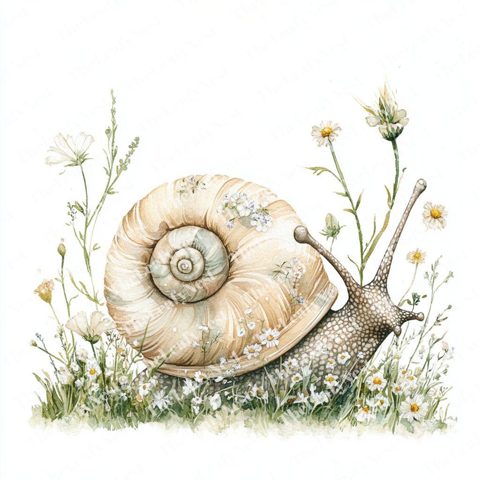 8 Whimsical Floral Snail Clipart, Watercolor Snail With Wildflower ...