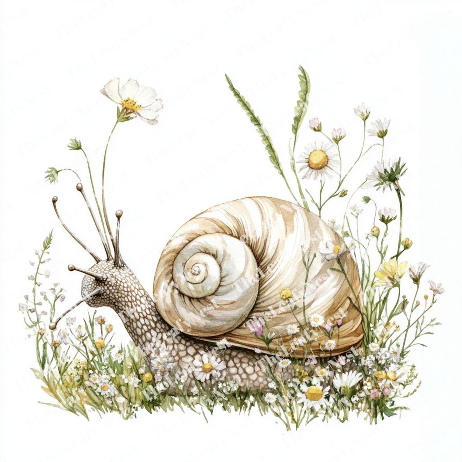 8 Whimsical Floral Snail Clipart, Watercolor Snail With Wildflower ...