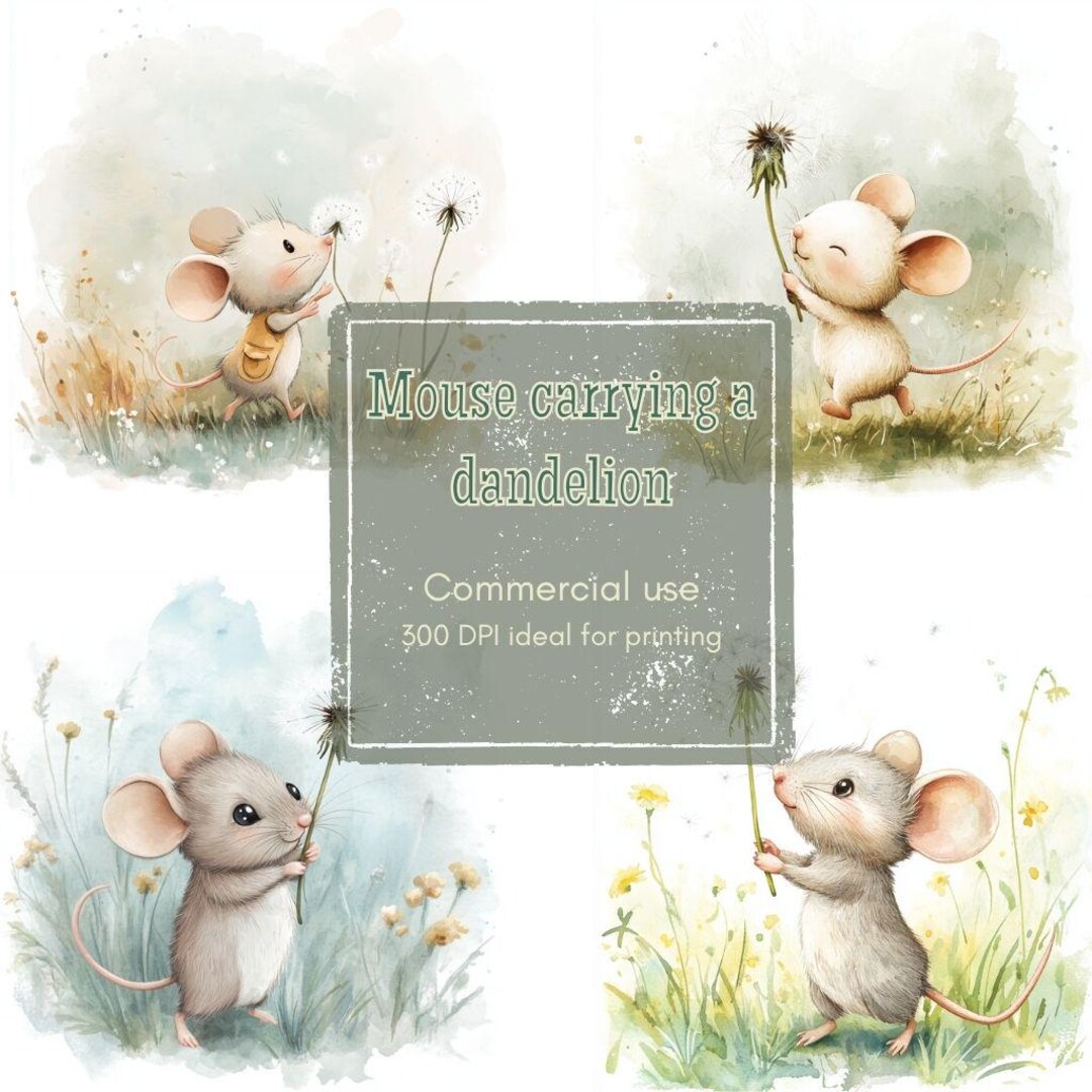 8 Dandelion Mouse Clipart, Walking Mouse Clipart, Pastel Forest Clipart ...