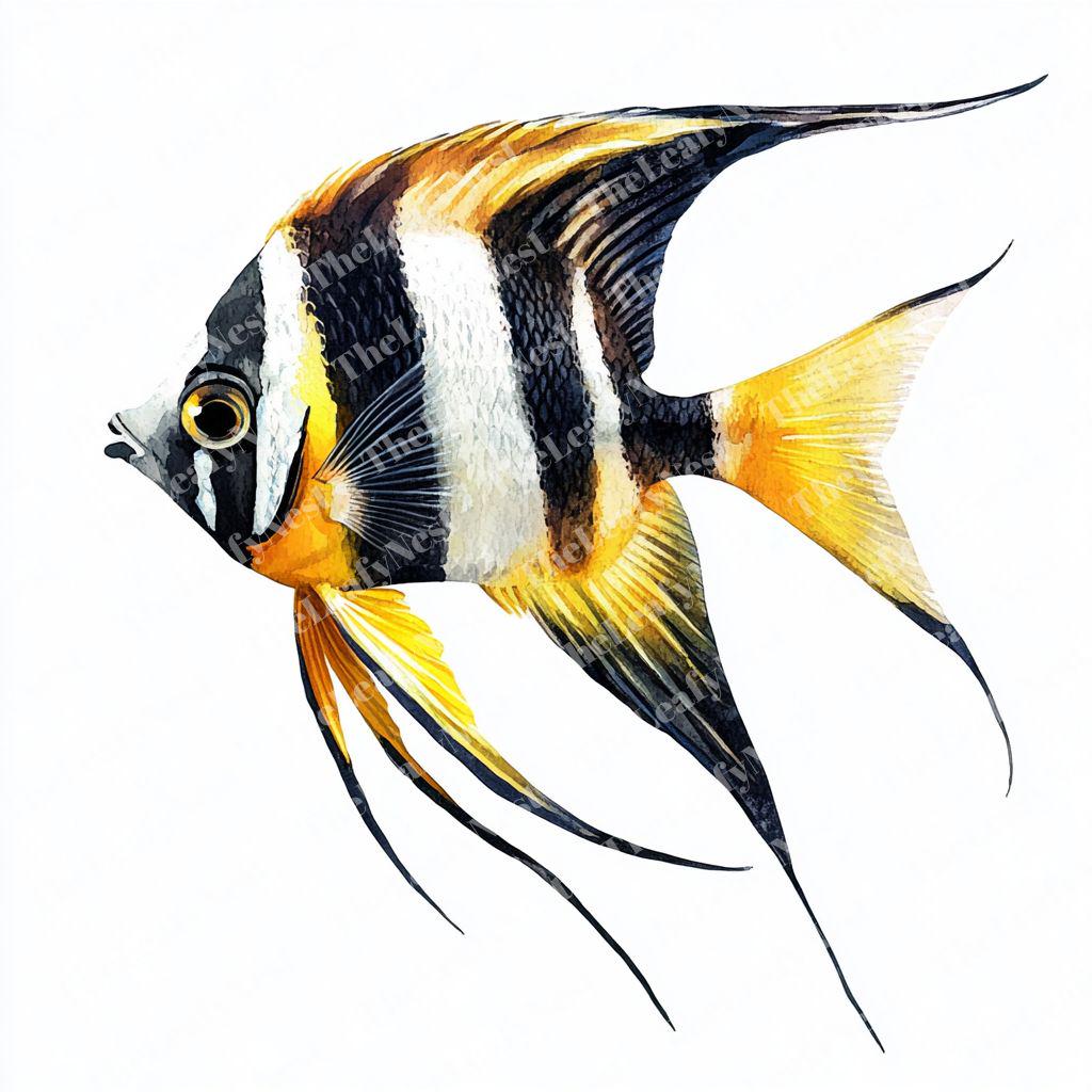 Watercolor Angelfish Clipart: Tropical Fish Art, Elegant Aquarium ...