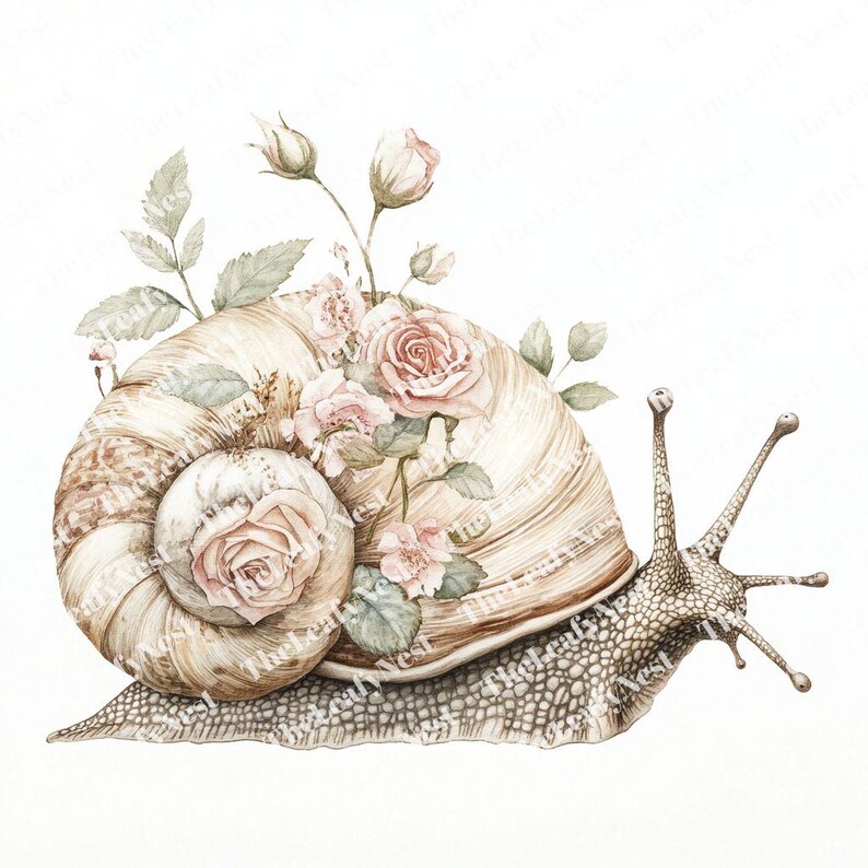 9 Whimsical Floral Snail Clipart, Watercolor Snail With Wildflower ...