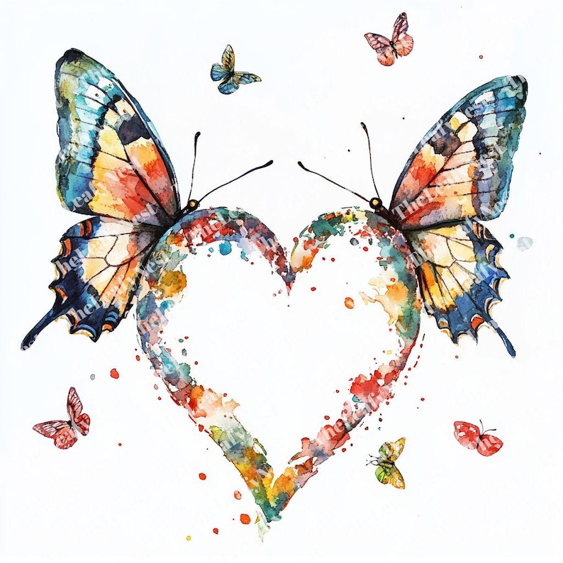 10 Butterfly Heart Clipart, Romantic Butterfly Clipart, Nature Love ...