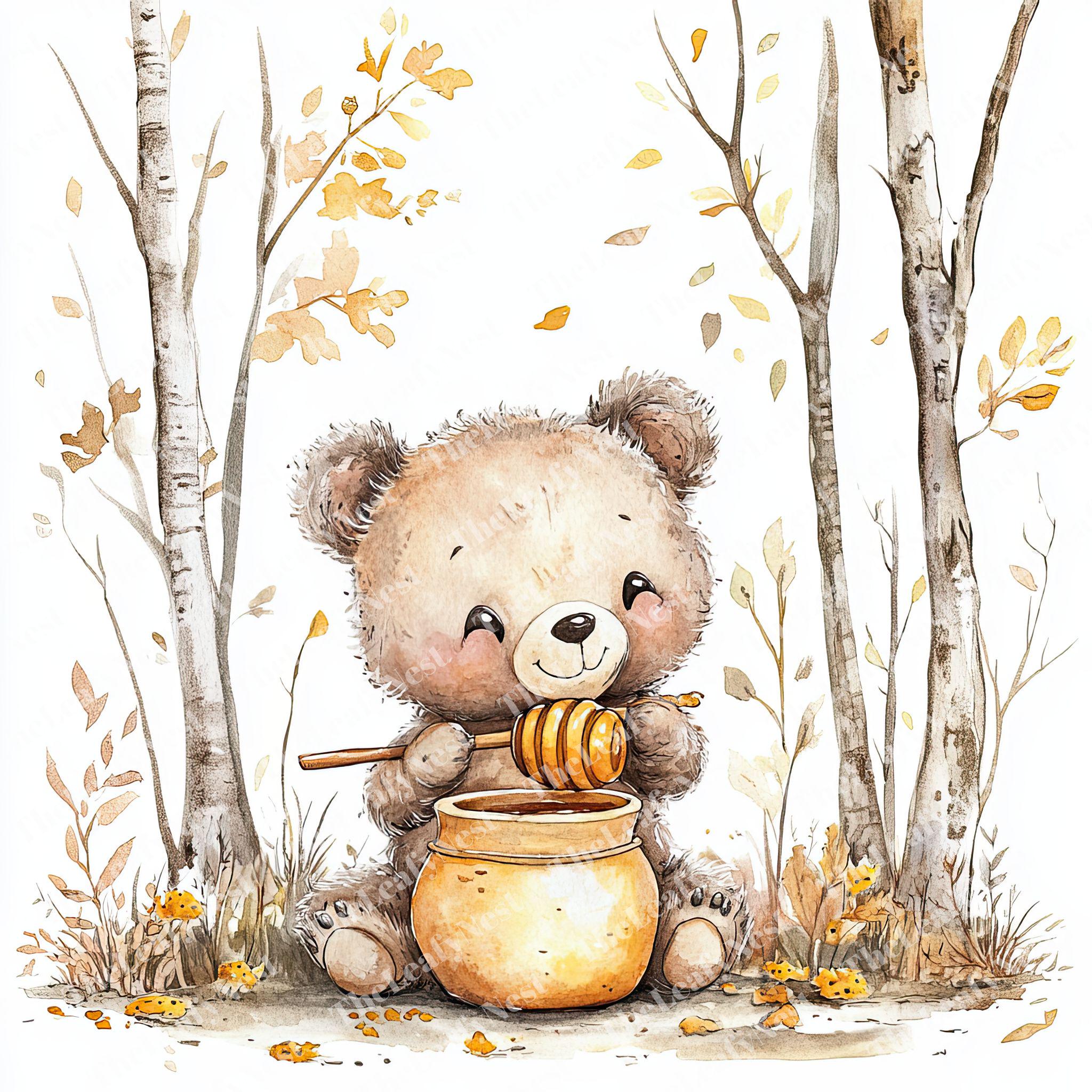 16 Bear and Honey Clipart, Honey Clipart, Nursery Bear Cub, Printable ...