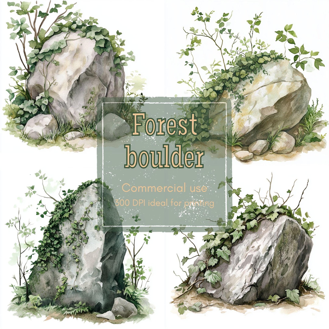 19 Forest Boulder Clipart, Ivy Rock Clipart, Woodland Texture Clipart ...