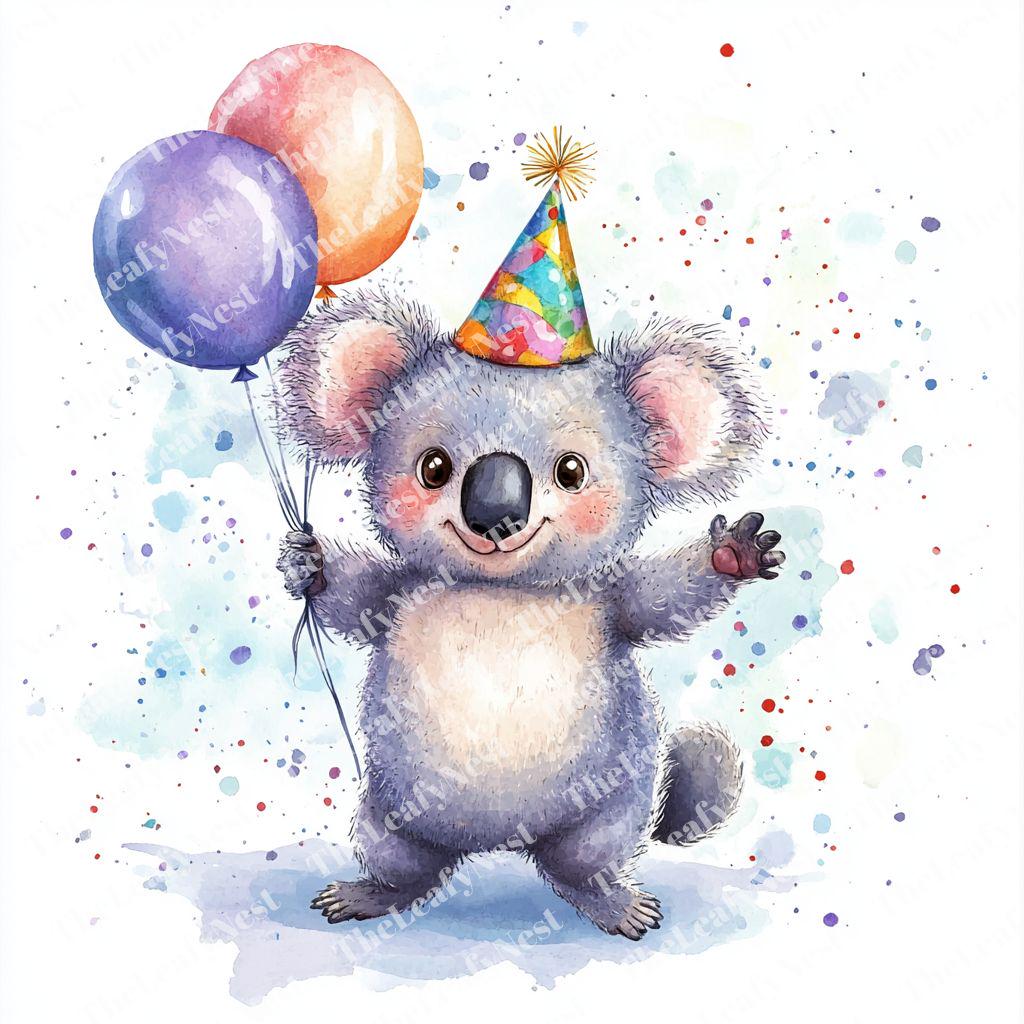 10 Party Koala Clipart, Birthday Hat Koala Clipart, Festive Animal ...