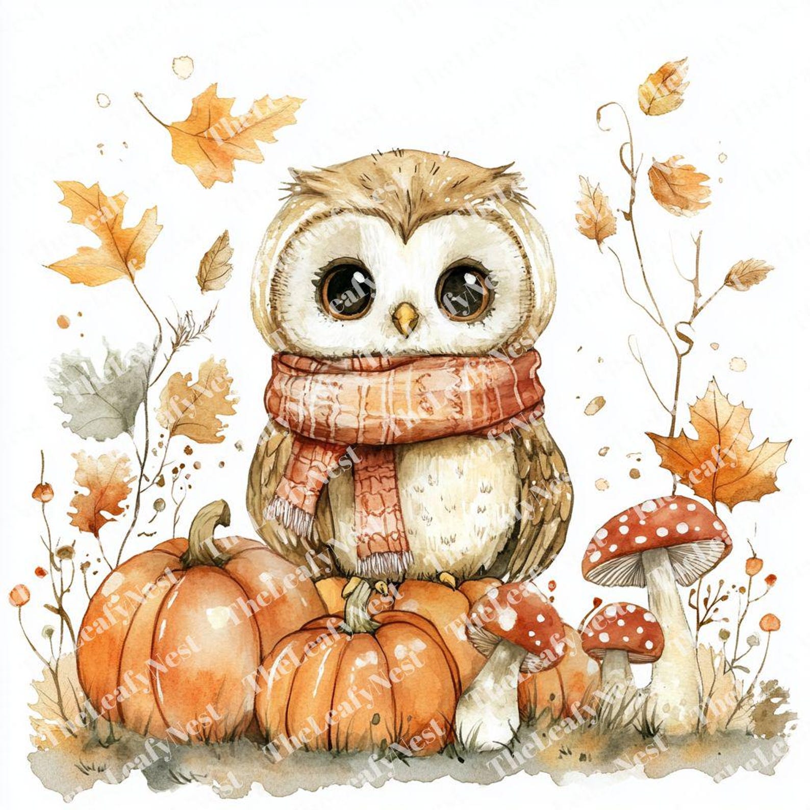 16 Autumn Owl Clipart, Woodland Baby Owl Clipart, Pumpkin Mushroom ...