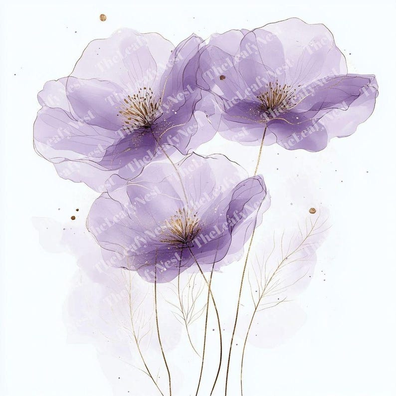 14 Lavender Flower Clipart, Gold Botanical, Elegant Floral, Printable ...