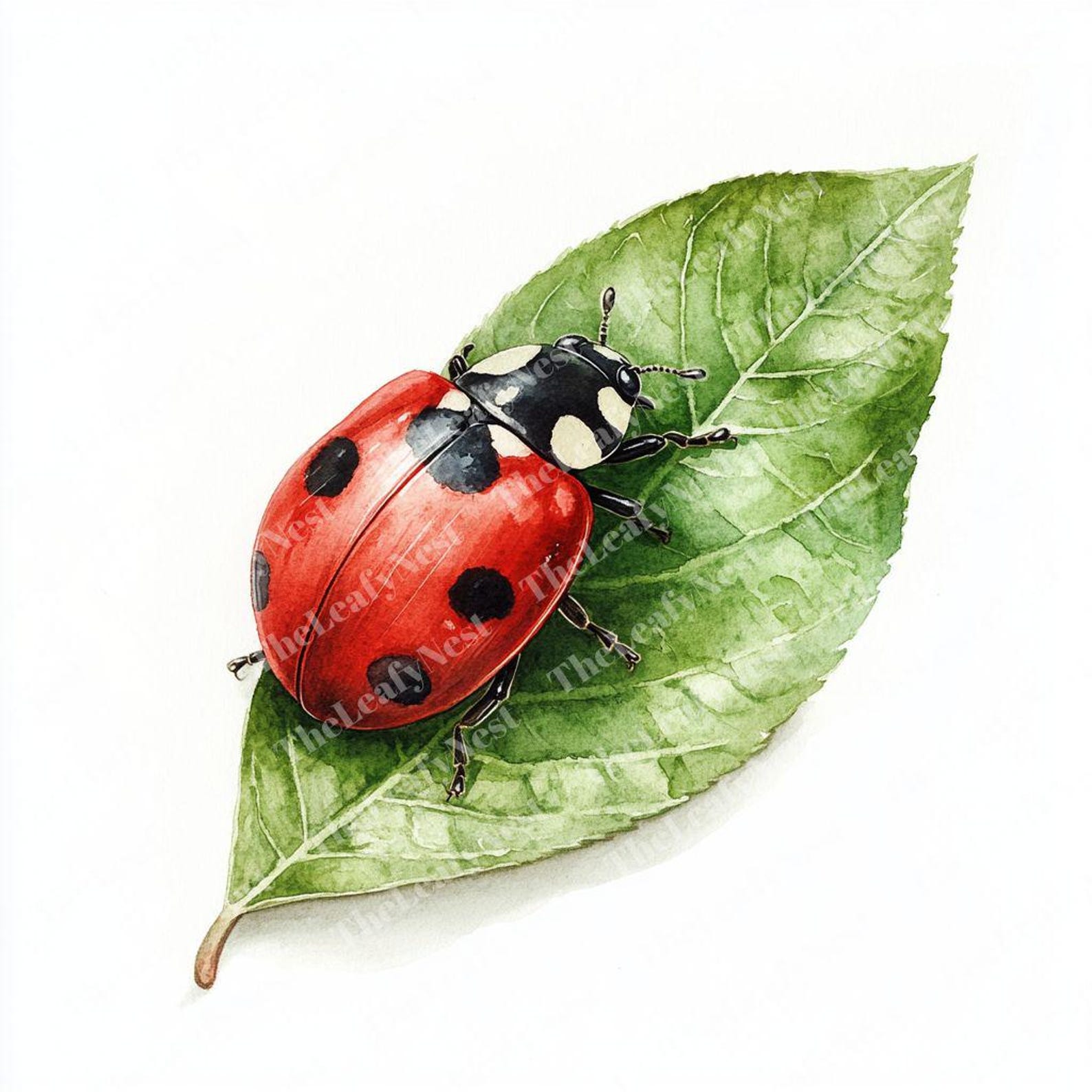 14 Ladybug on Leaf Clipart, Red Insect on Green Leaf, Printable ...