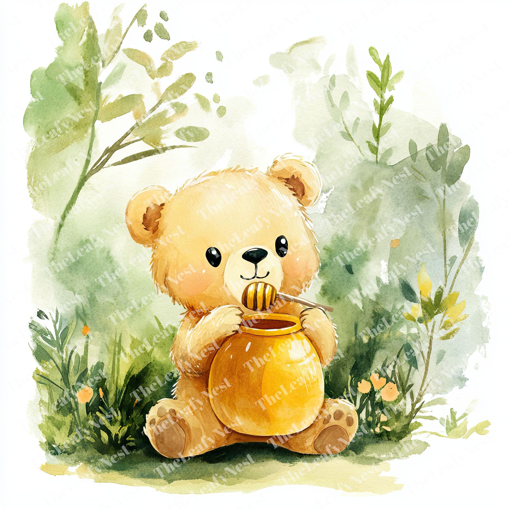 16 Bear and Honey Clipart, Honey Clipart, Nursery Bear Cub, Printable ...