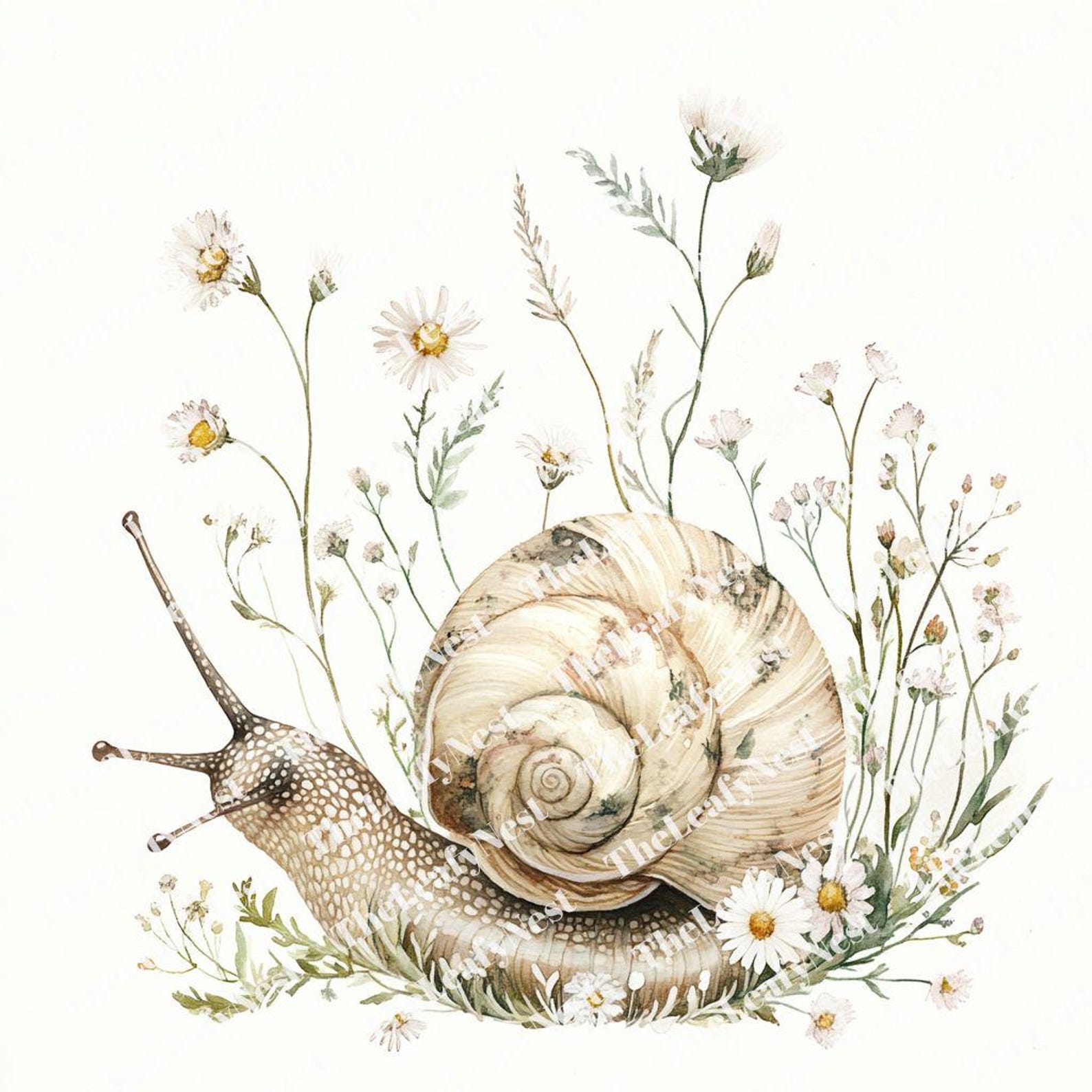 9 Whimsical Floral Snail Clipart, Watercolor Snail With Wildflower ...