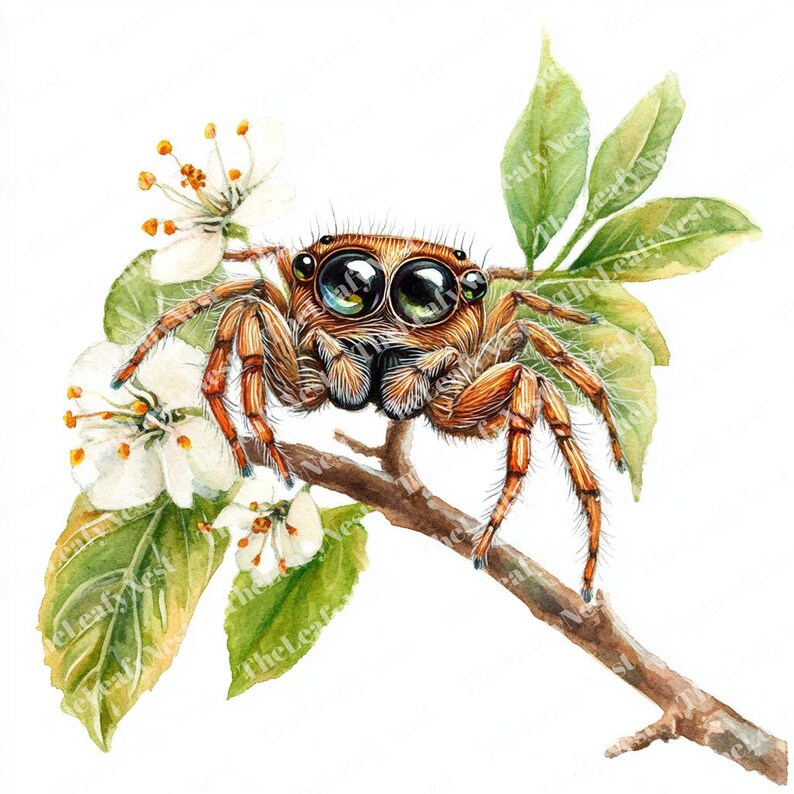 11 Jumping Spider Clipart, Cute Bug Clipart, Floral Branch Insect ...