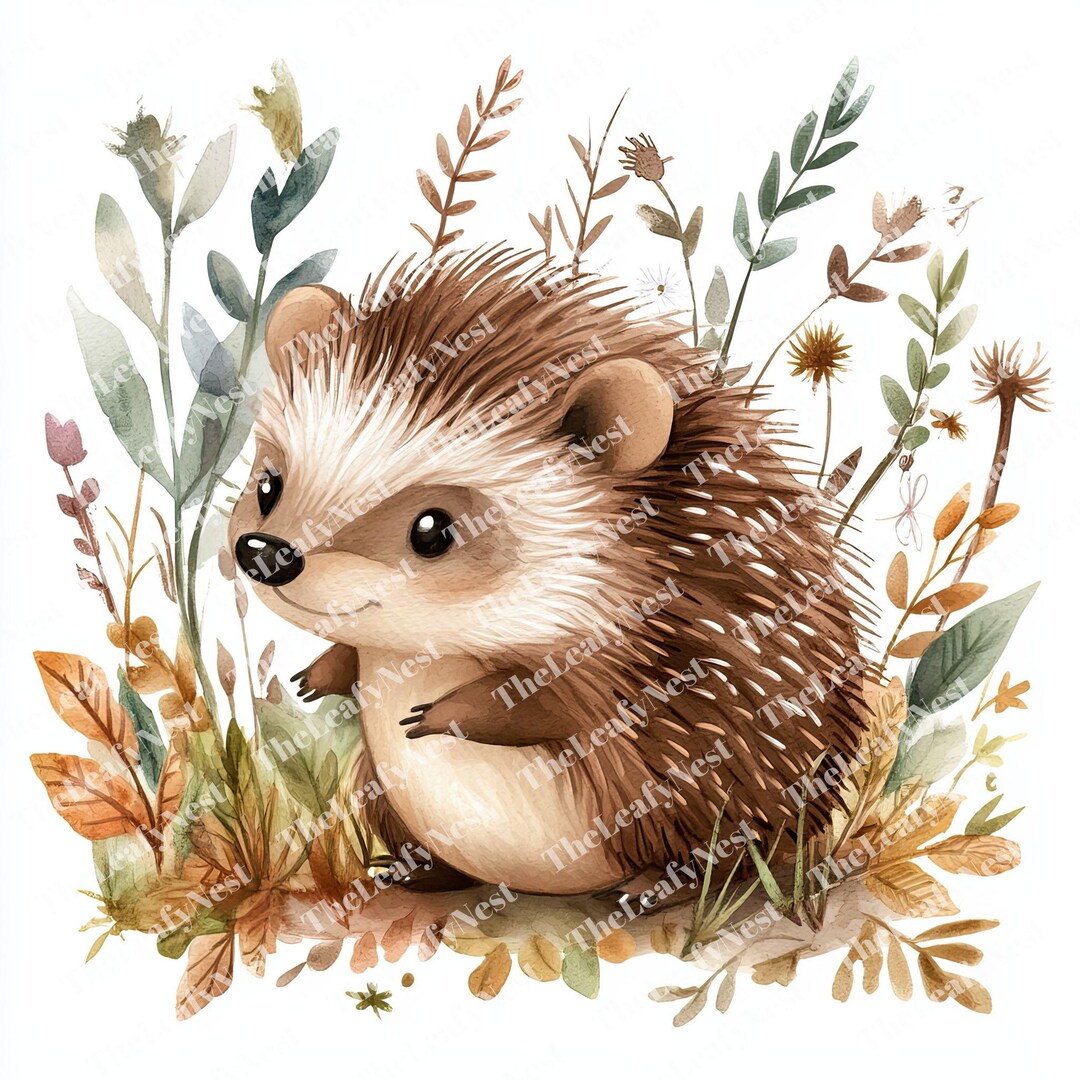 19 Autumn Hedgehog Clipart, Hedgehog Exploring, Printable Watercolor ...