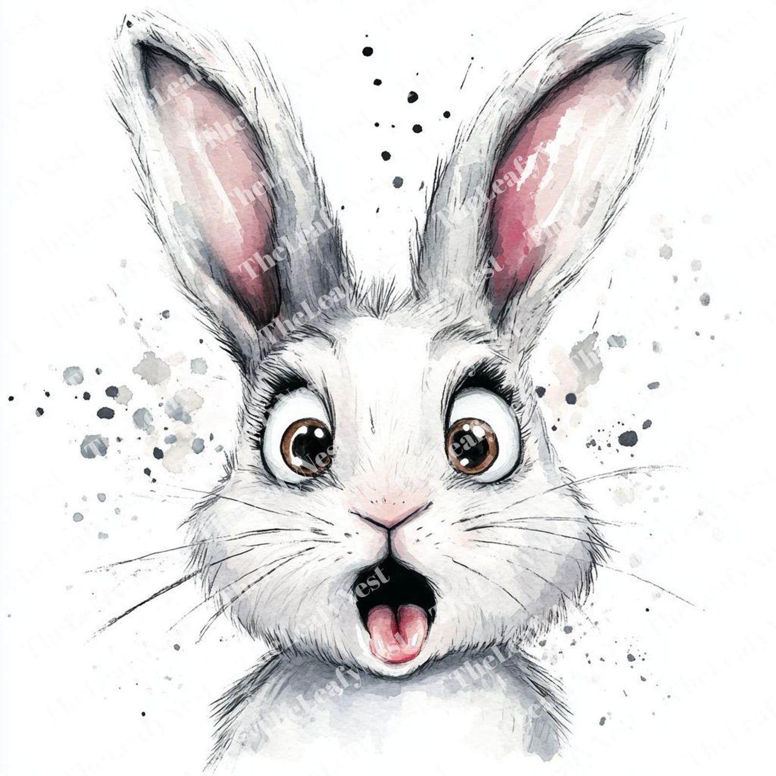 12 Surprised Bunny Clipart, Surprised Rabbit, Printable Watercolor ...