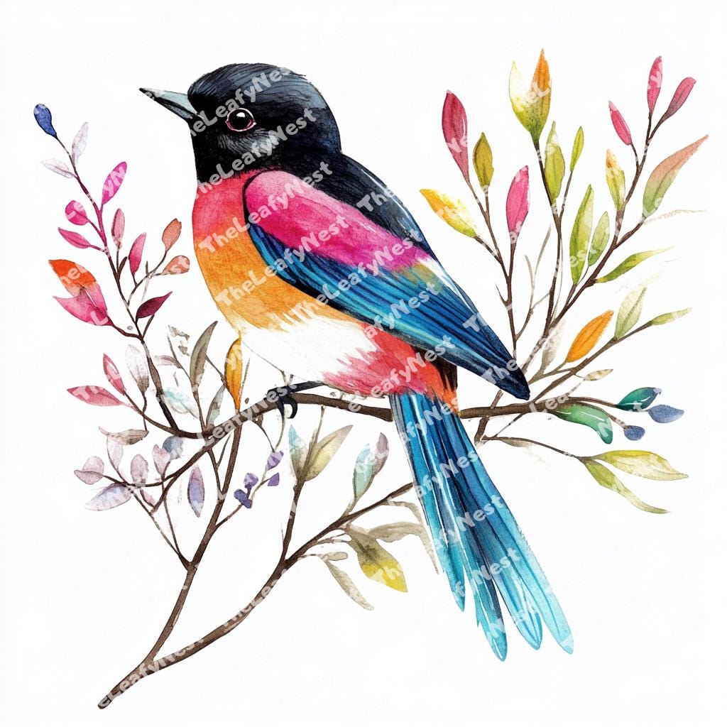 10 Robin Clipart, Bright Colors Robin, Watercolor Birds, Printable ...