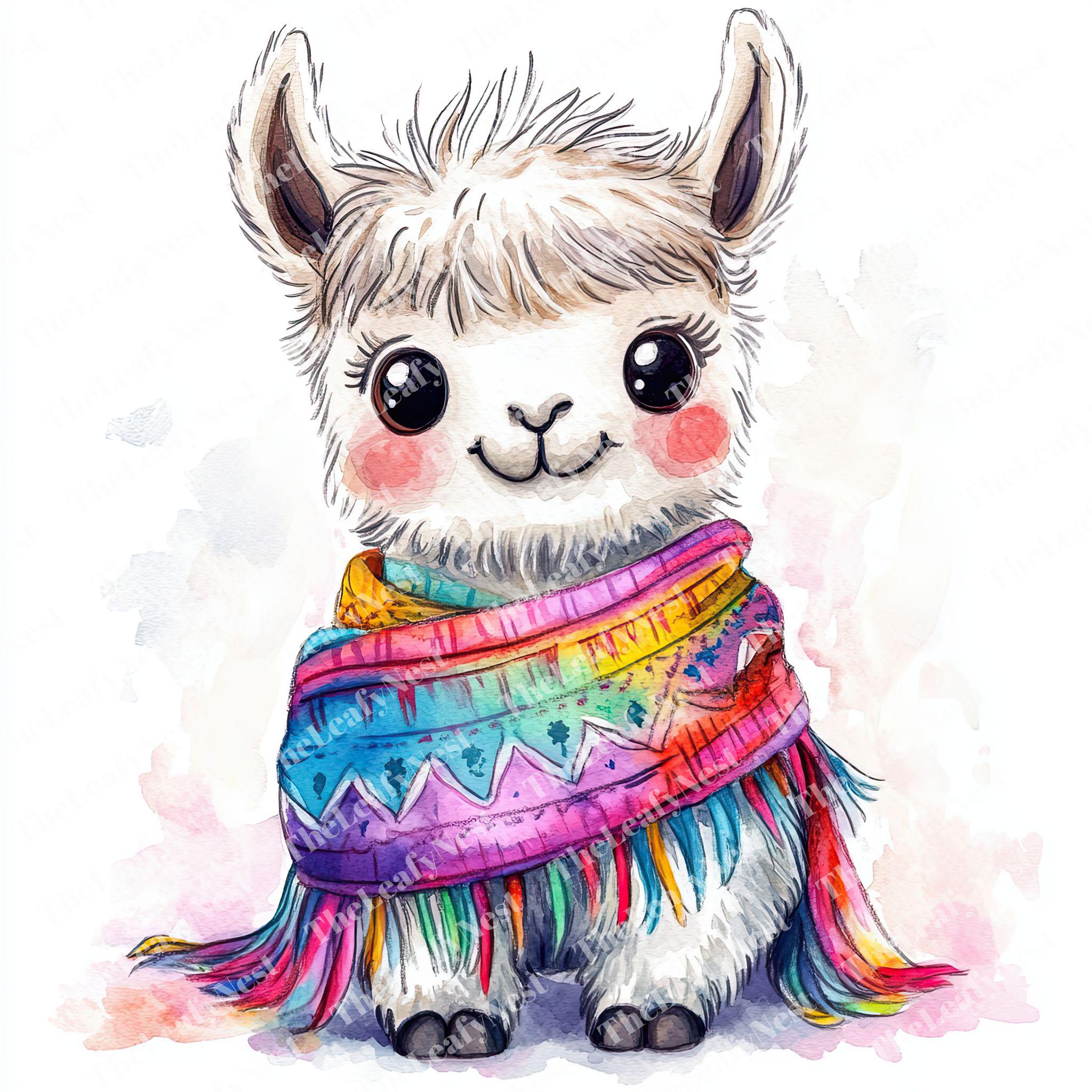 10 Chibi Lama With Fluffy Fur Cartoon Clipart, Lama Clipart,printable ...