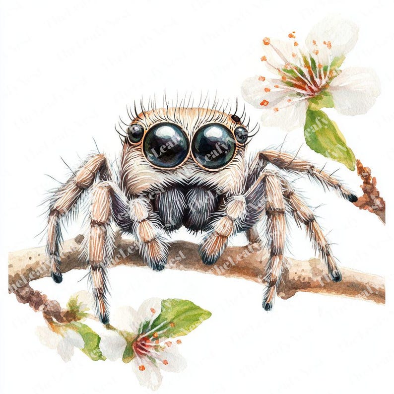 11 Jumping Spider Clipart, Cute Bug Clipart, Floral Branch Insect ...