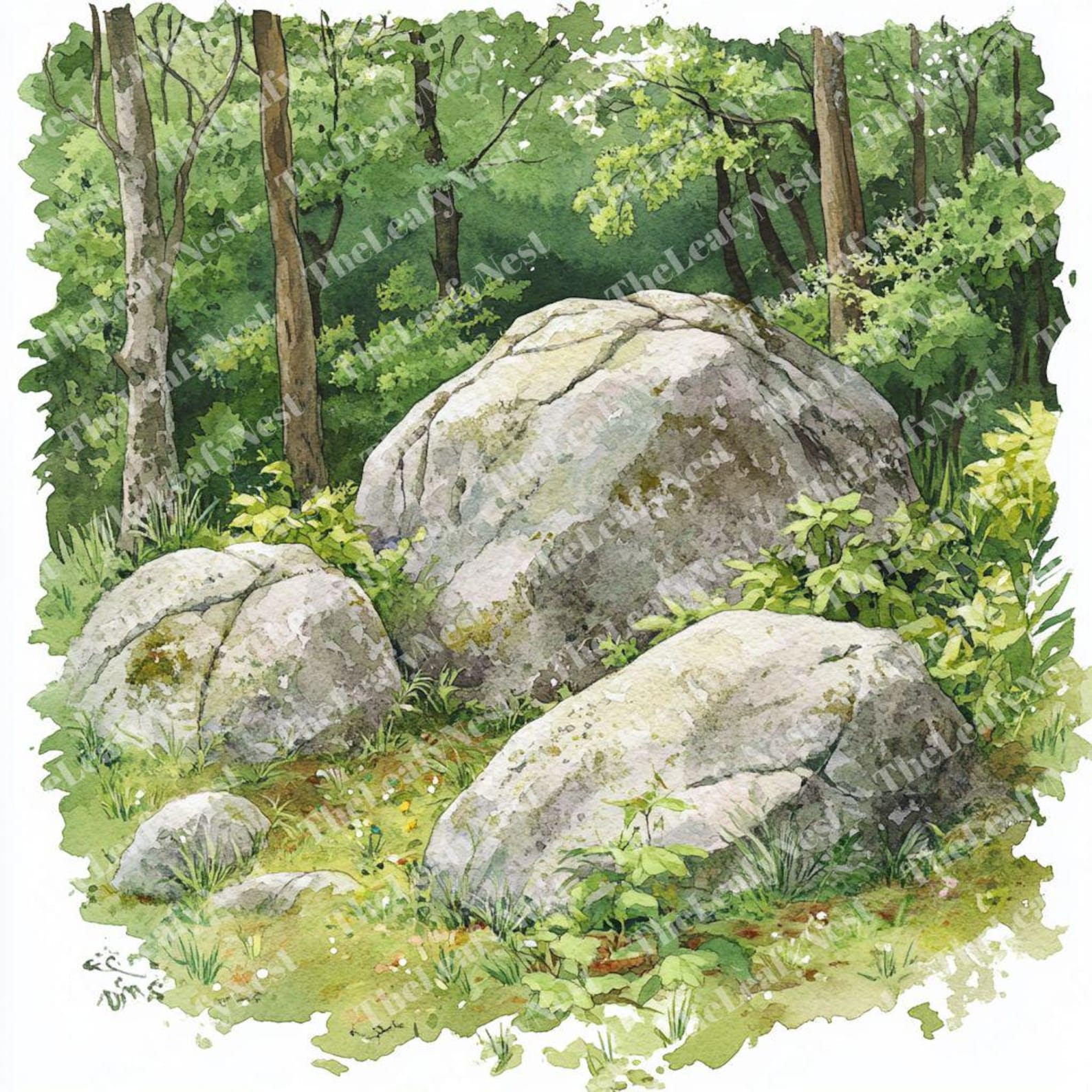 17 Forest Rock Clipart, Boulder Nature Clipart, Woodland Ground Clipart ...