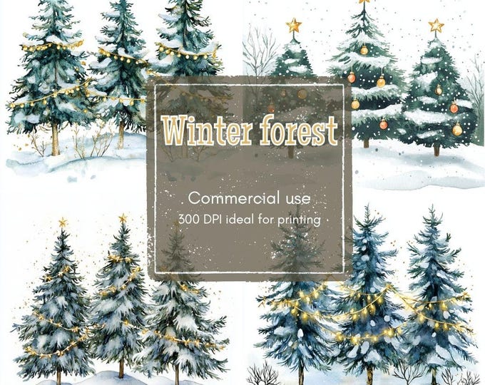 Watercolor Winter Forest Clipart: PNG Bundle (digital Download) - Etsy ...