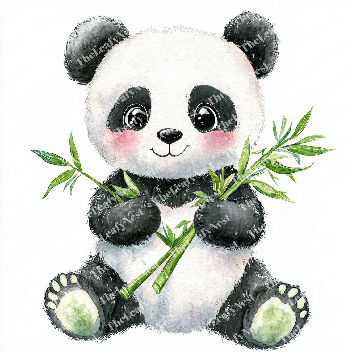 8 Cute Panda Holding Bamboo Clipart, Panda Clipart,printable Watercolor ...