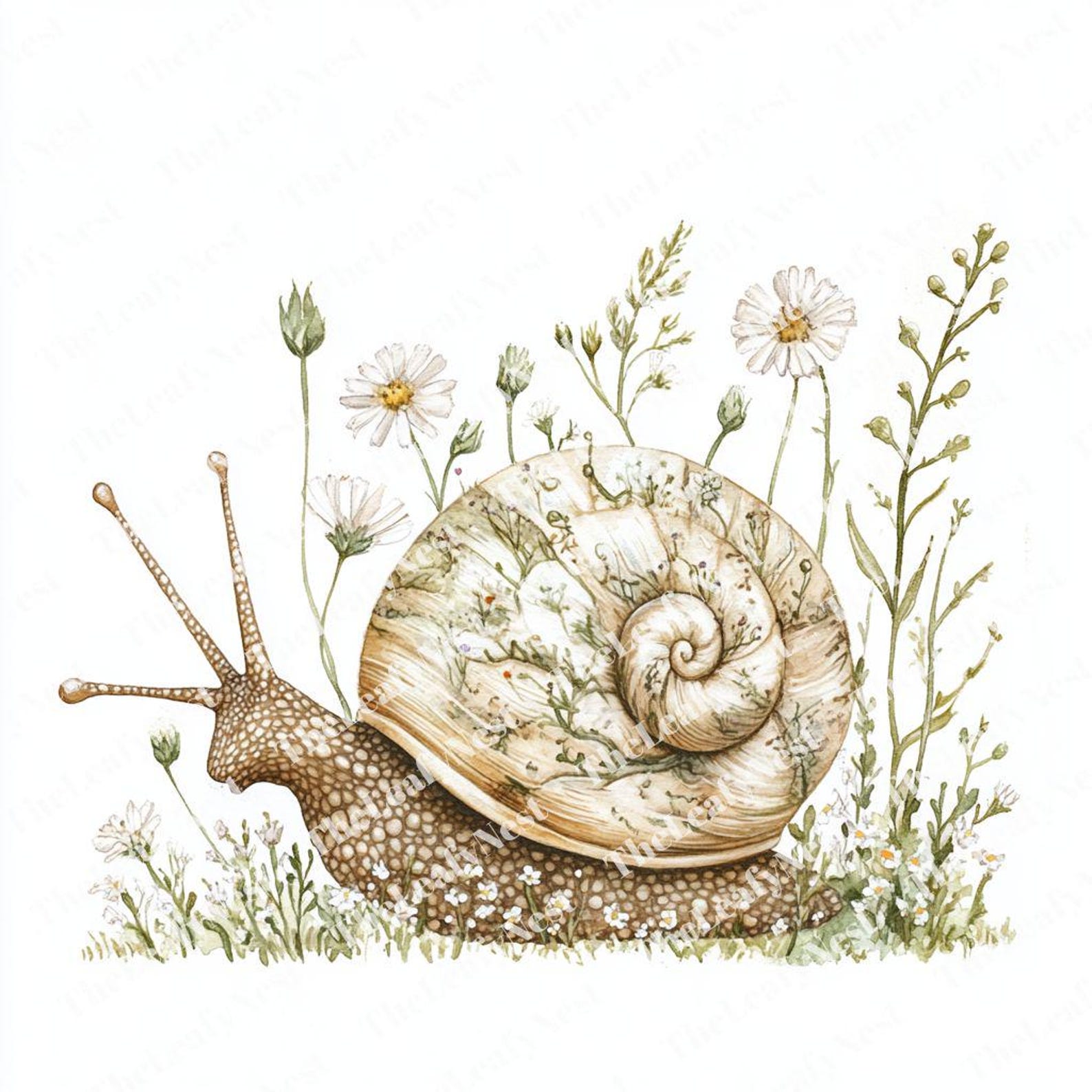8 Whimsical Floral Snail Clipart, Watercolor Snail With Wildflower ...