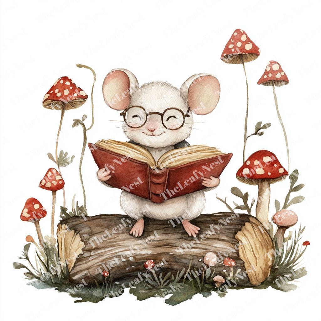 15 Reading Mouse Clipart, Book Mouse Clipart, Forest Scholar Clipart ...