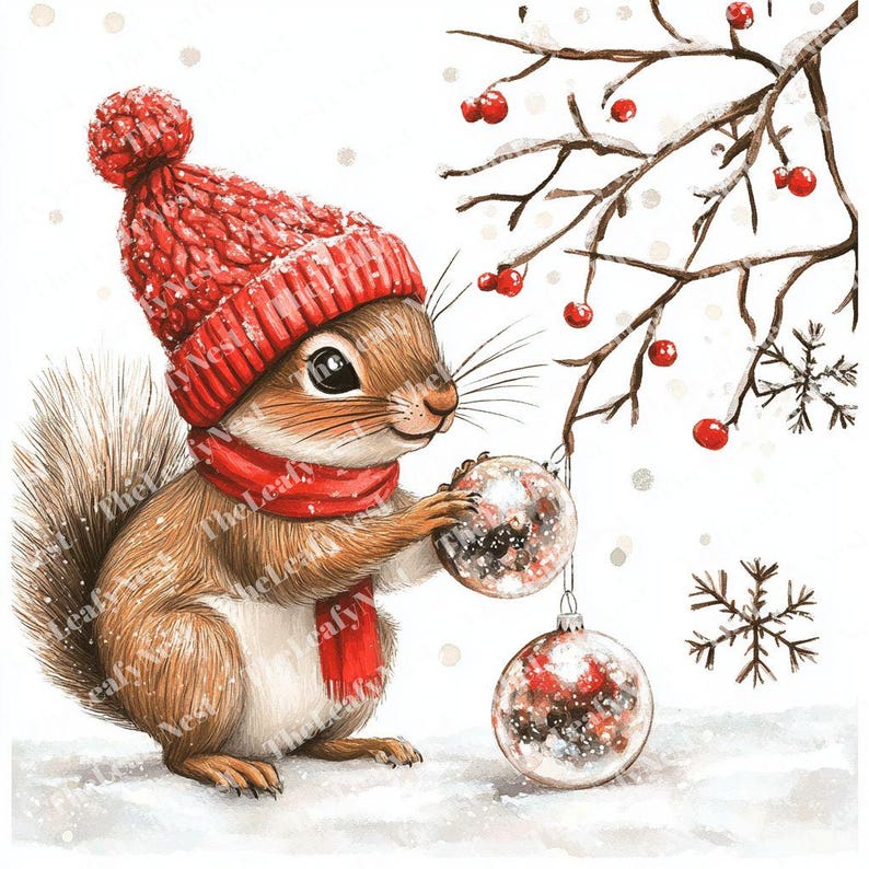 34 Squirrel Christmas Clipart, Watercolor Holiday Clip Art, Whimsical ...
