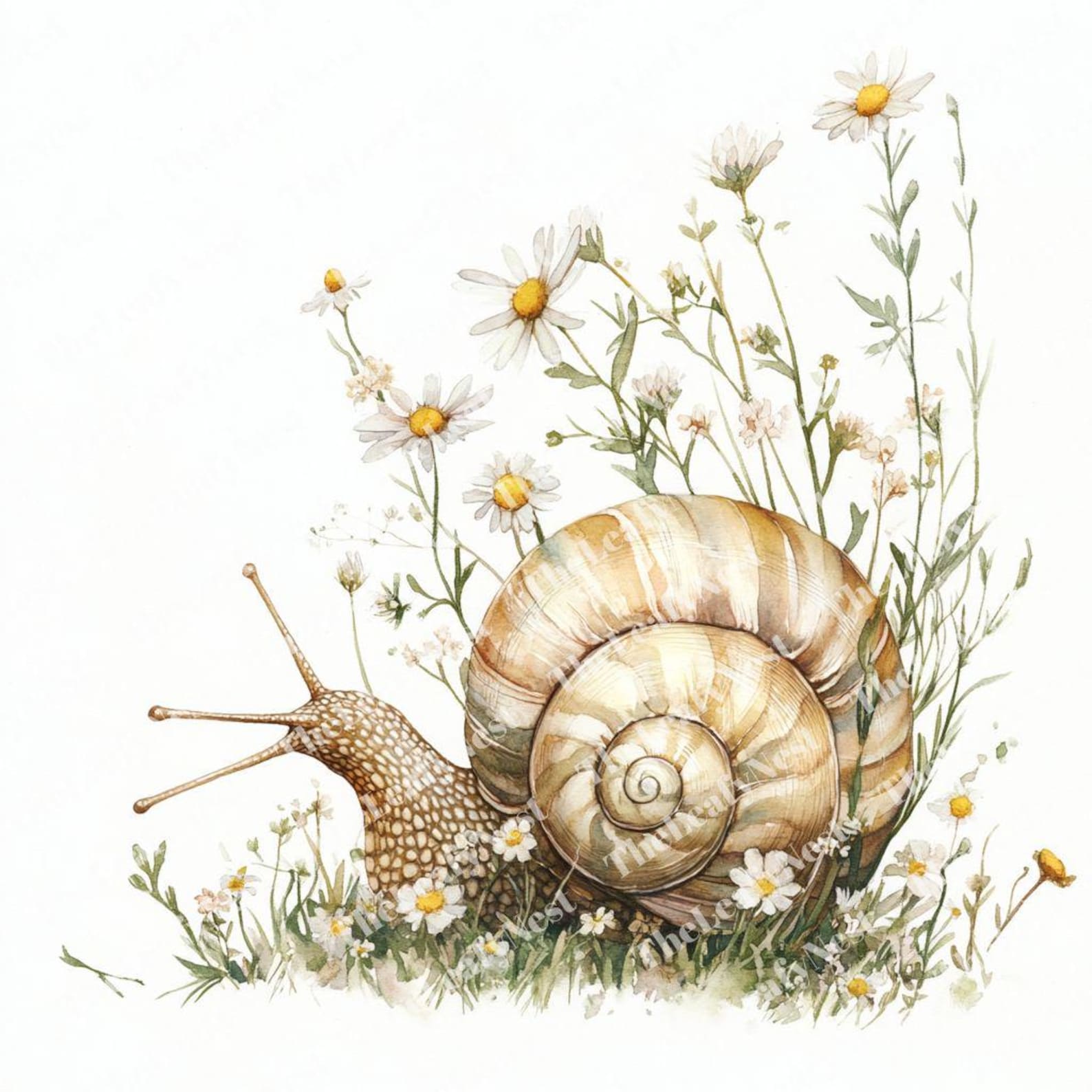 8 Whimsical Floral Snail Clipart, Watercolor Snail With Wildflower ...