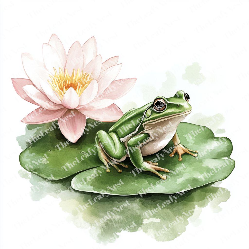 10 Frog Lily Pad Clipart, Lotus Pond Clipart, Peaceful Amphibian ...