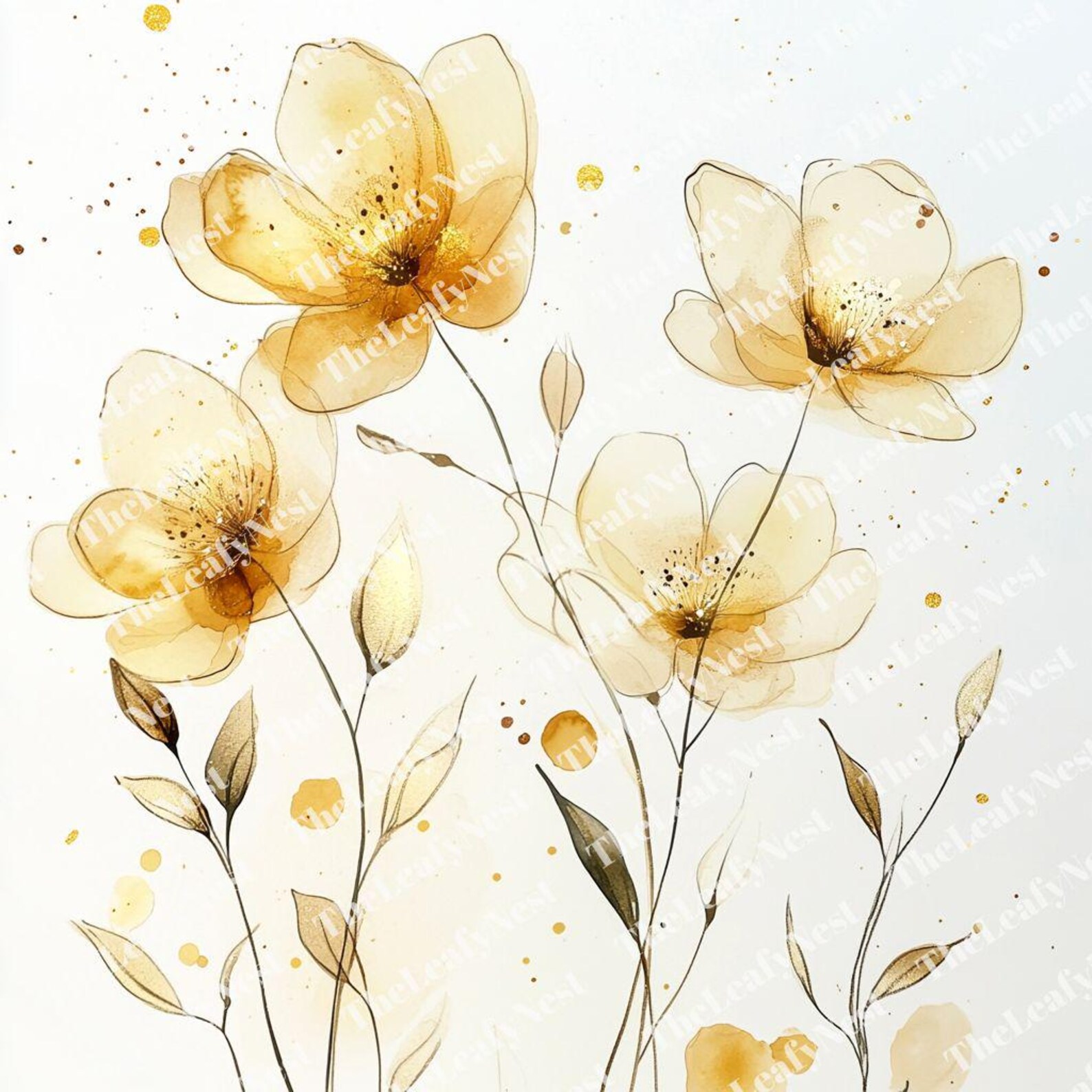20 Butter Yellow Flower Clipart, Gold Botanical, Elegant Floral ...
